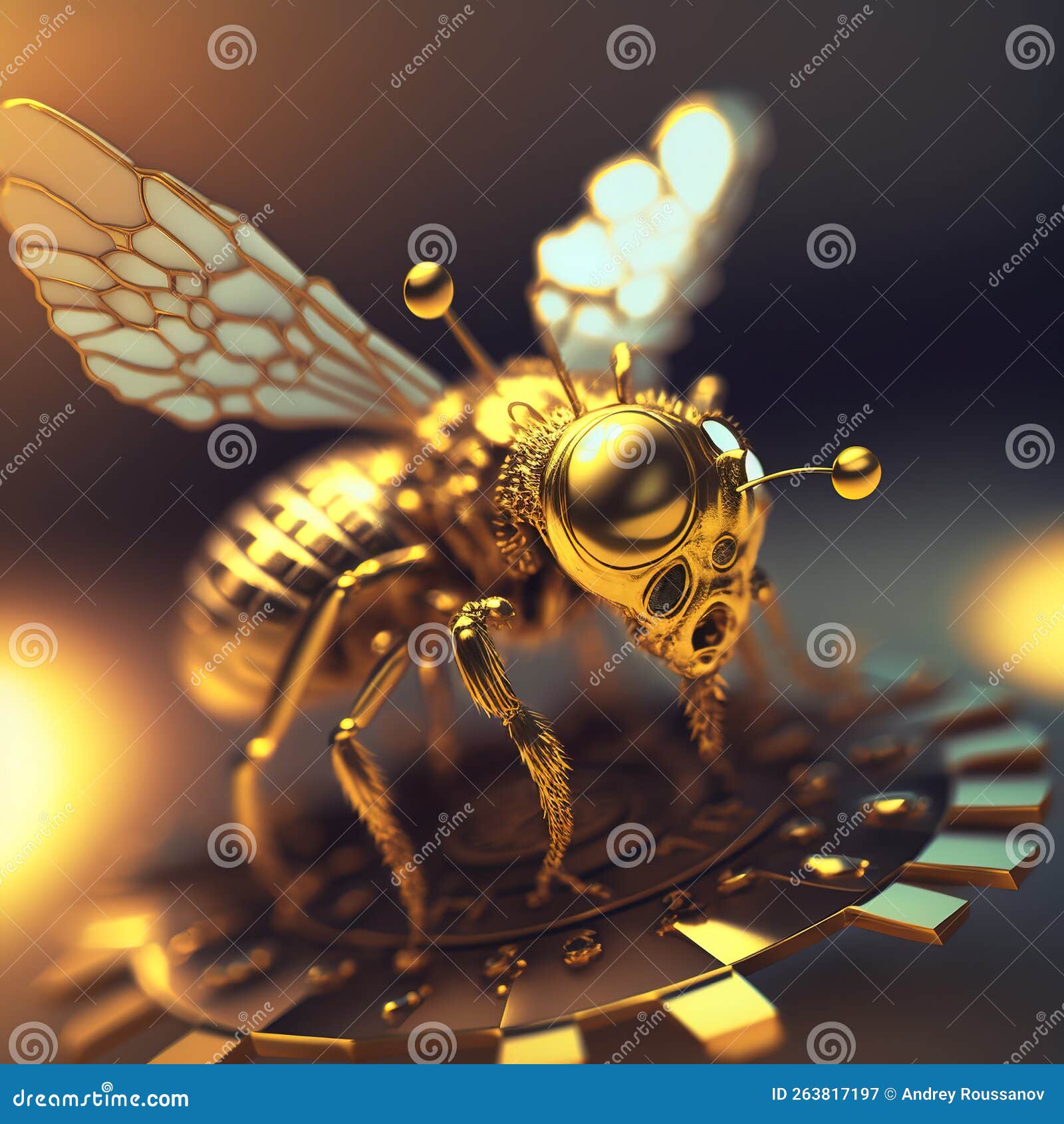Golden Realistic Bee. AI Render Stock Illustration - Illustration of ...