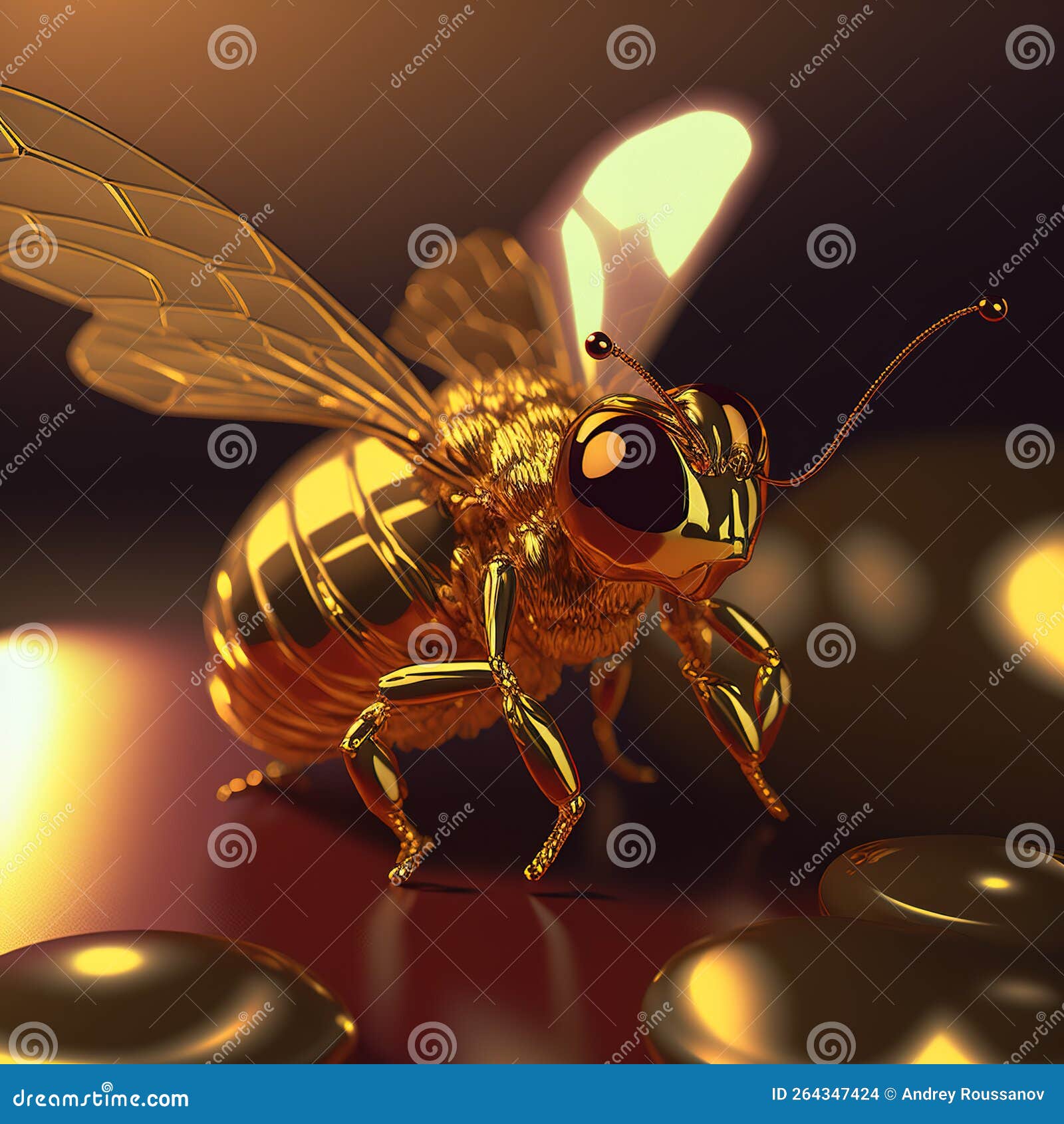 Golden Realistic Bee. AI Render Stock Illustration - Illustration of ...