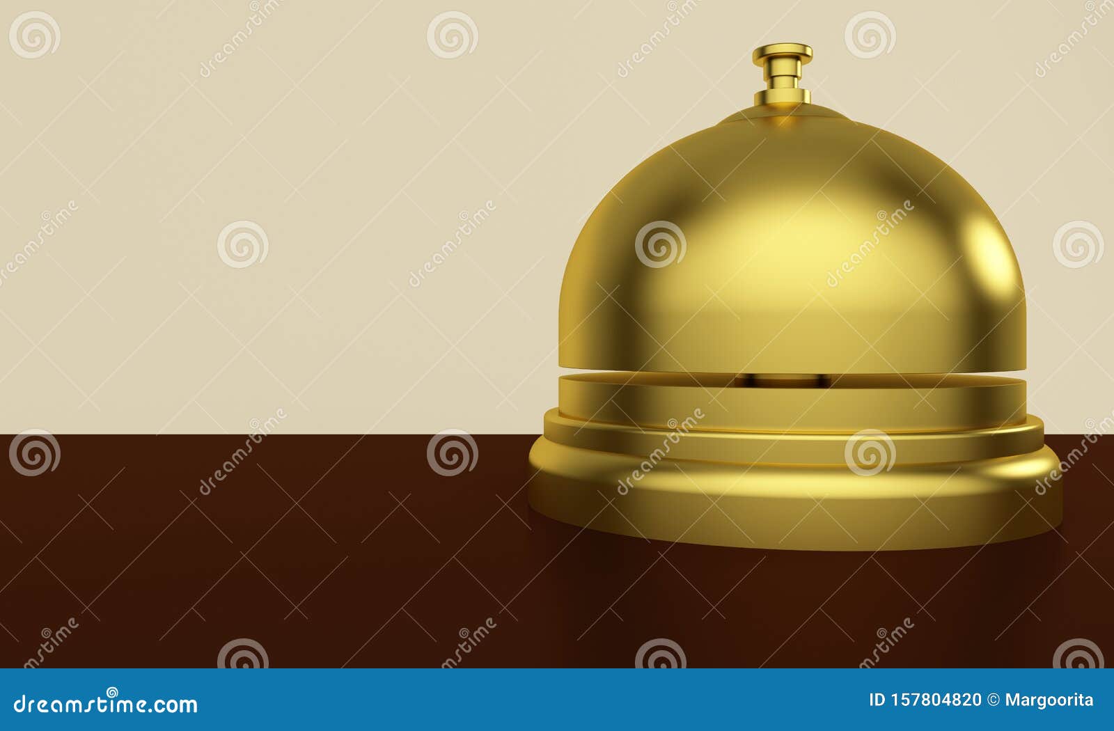 Golden Reception Bell on a Table in a Hotel. 3d Rendering Stock ...