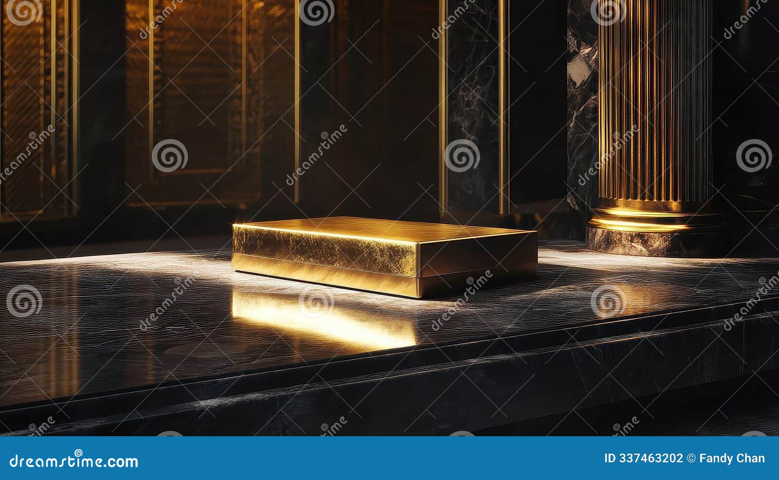 Golden Rectangle on Marble Platform with Column Background Stock ...