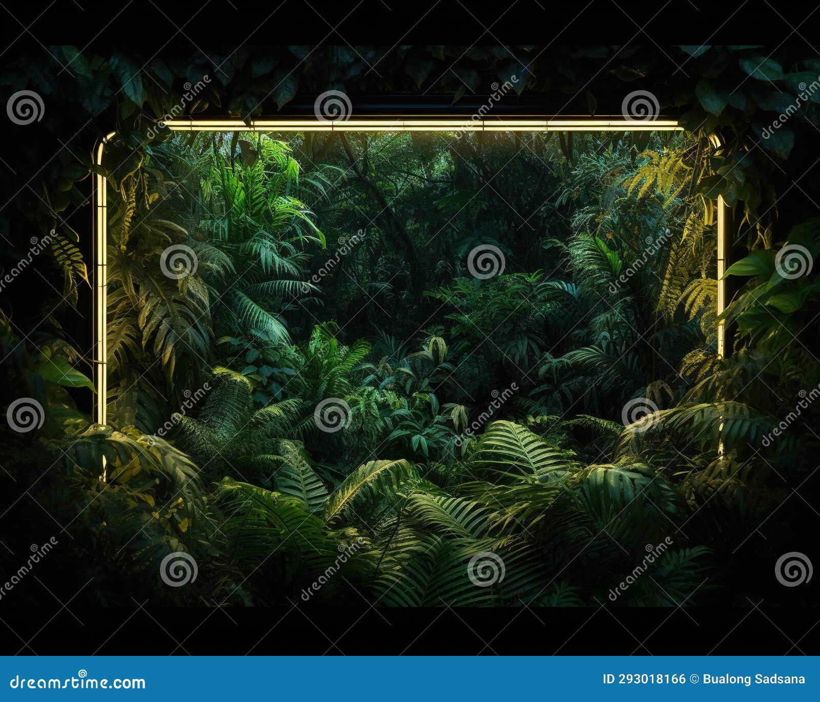 Golden Rectangular Frame Shines in the Jungle. Stock Illustration ...
