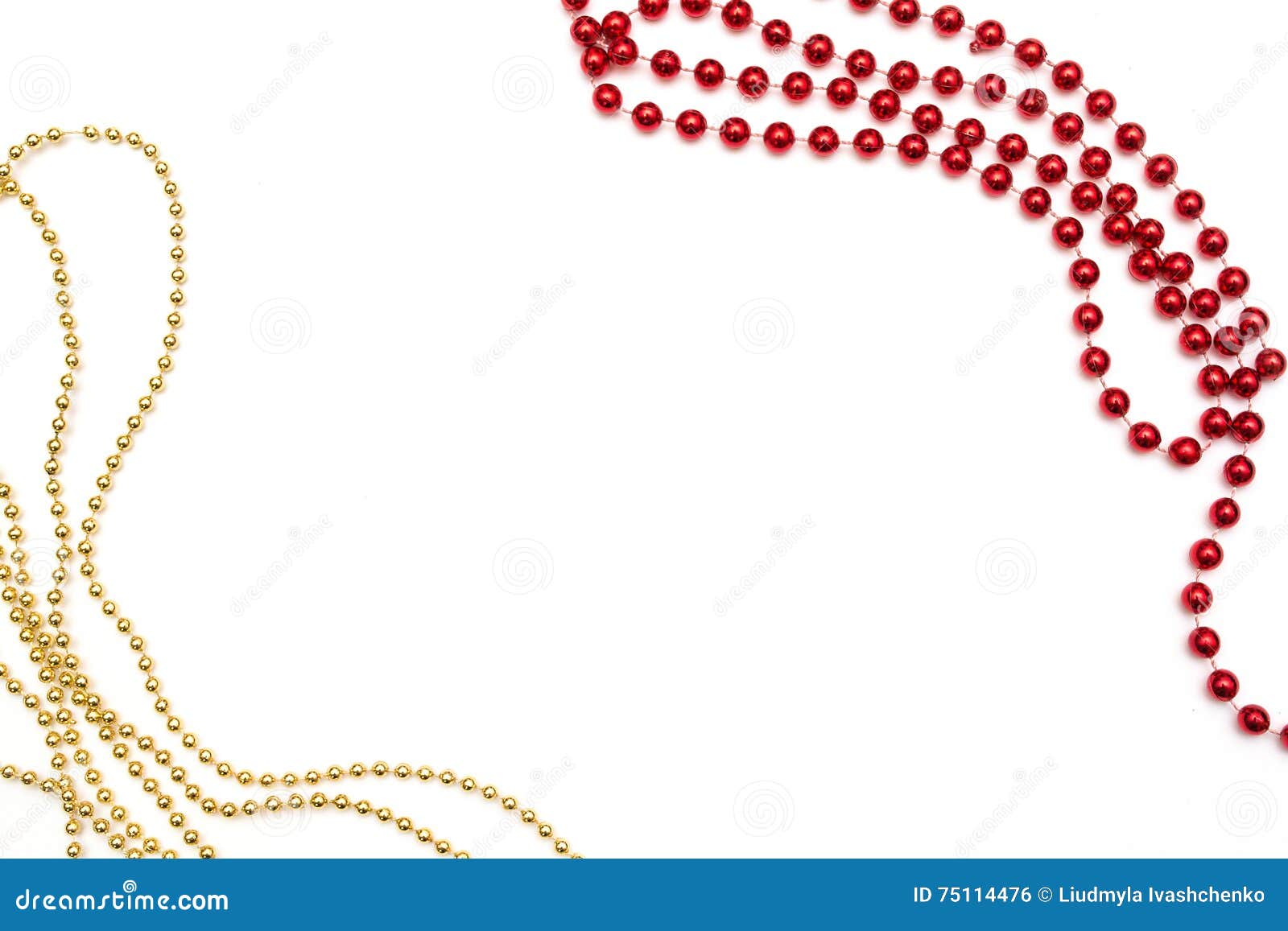 Golden and Red Beads Border. Stock Photo - Image of golden, isolated ...