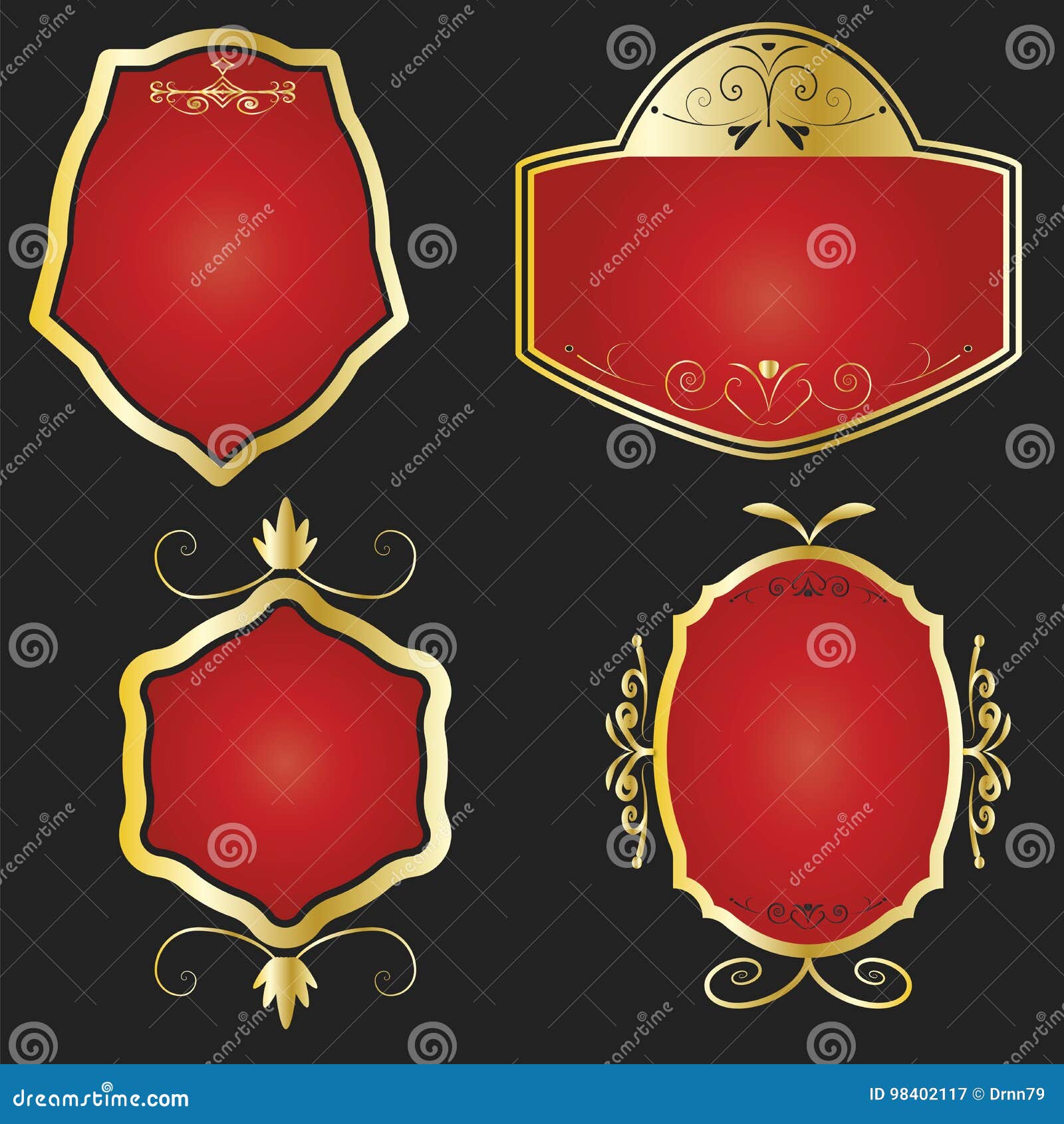 Golden and Red Framed Labels Stock Vector - Illustration of mosaic ...