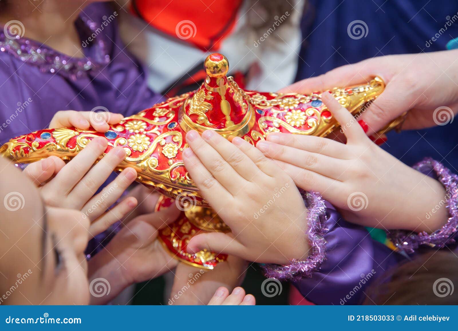 Golden Red Old Magic Lamp . they Touch the Old Magic Lamp with Their ...