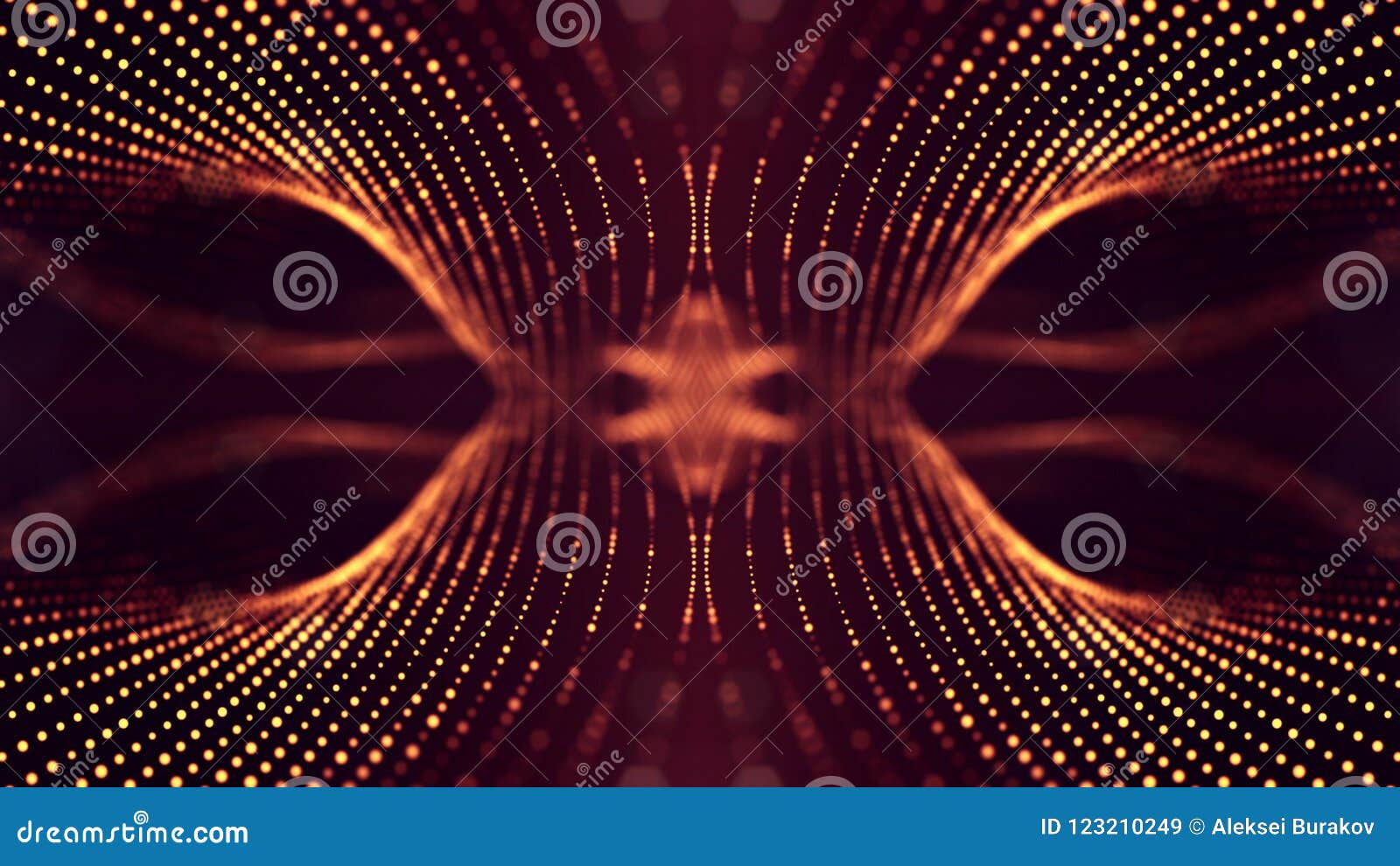 Golden Red Particles Form Line and Surface Grid. Microcosm or Space. 3d ...