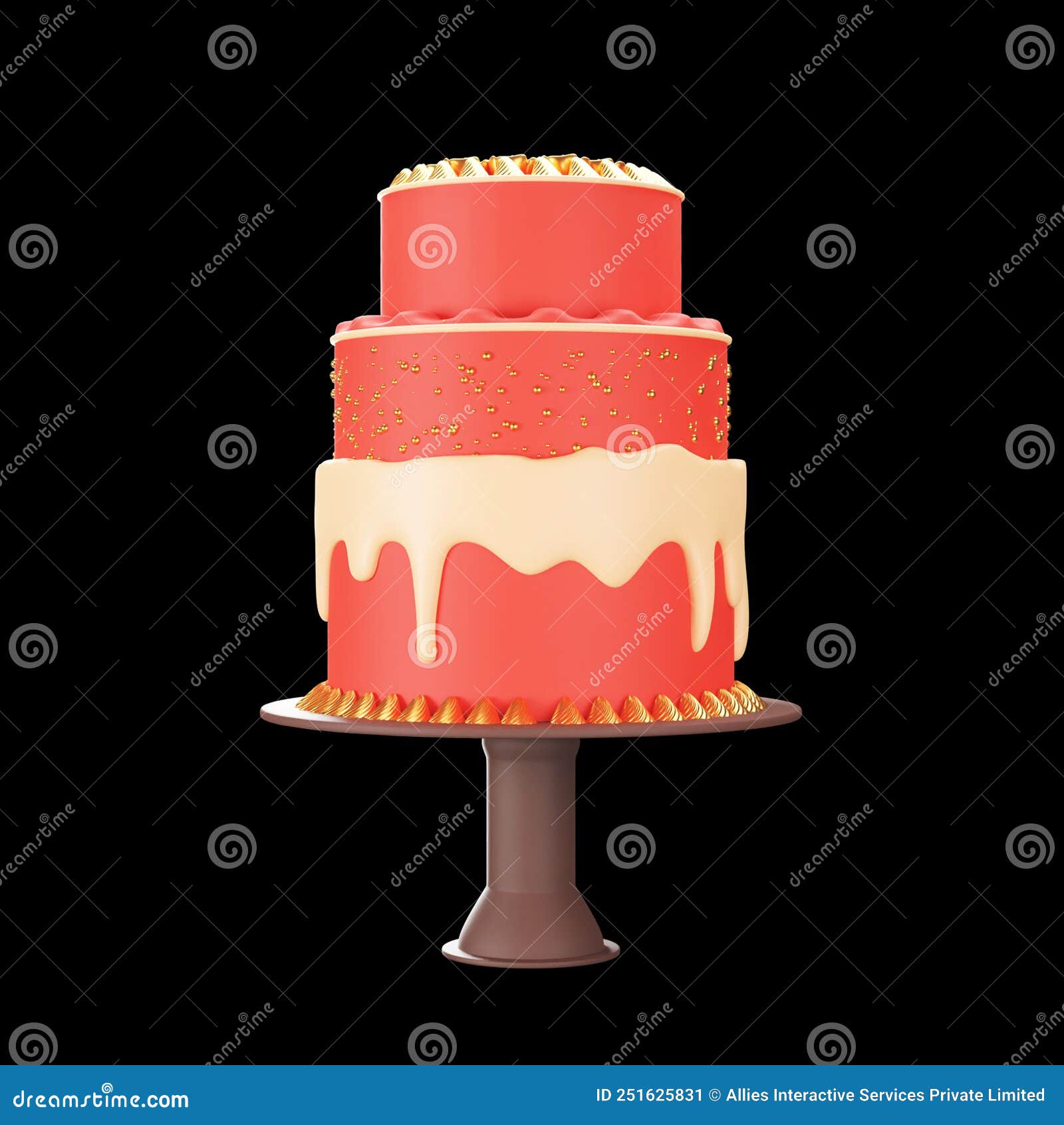 Golden and Red Three Layer Cake Against Black Stock Illustration ...