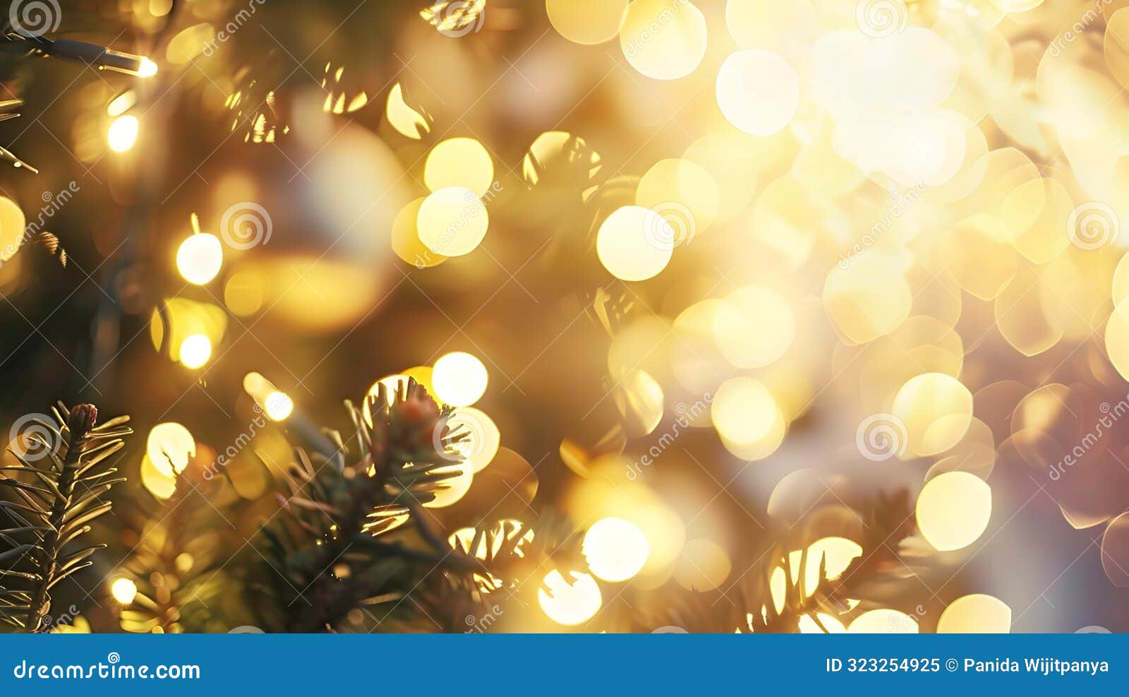 Golden Reflections of Christmas Lights on a Tree Branch Stock Image ...