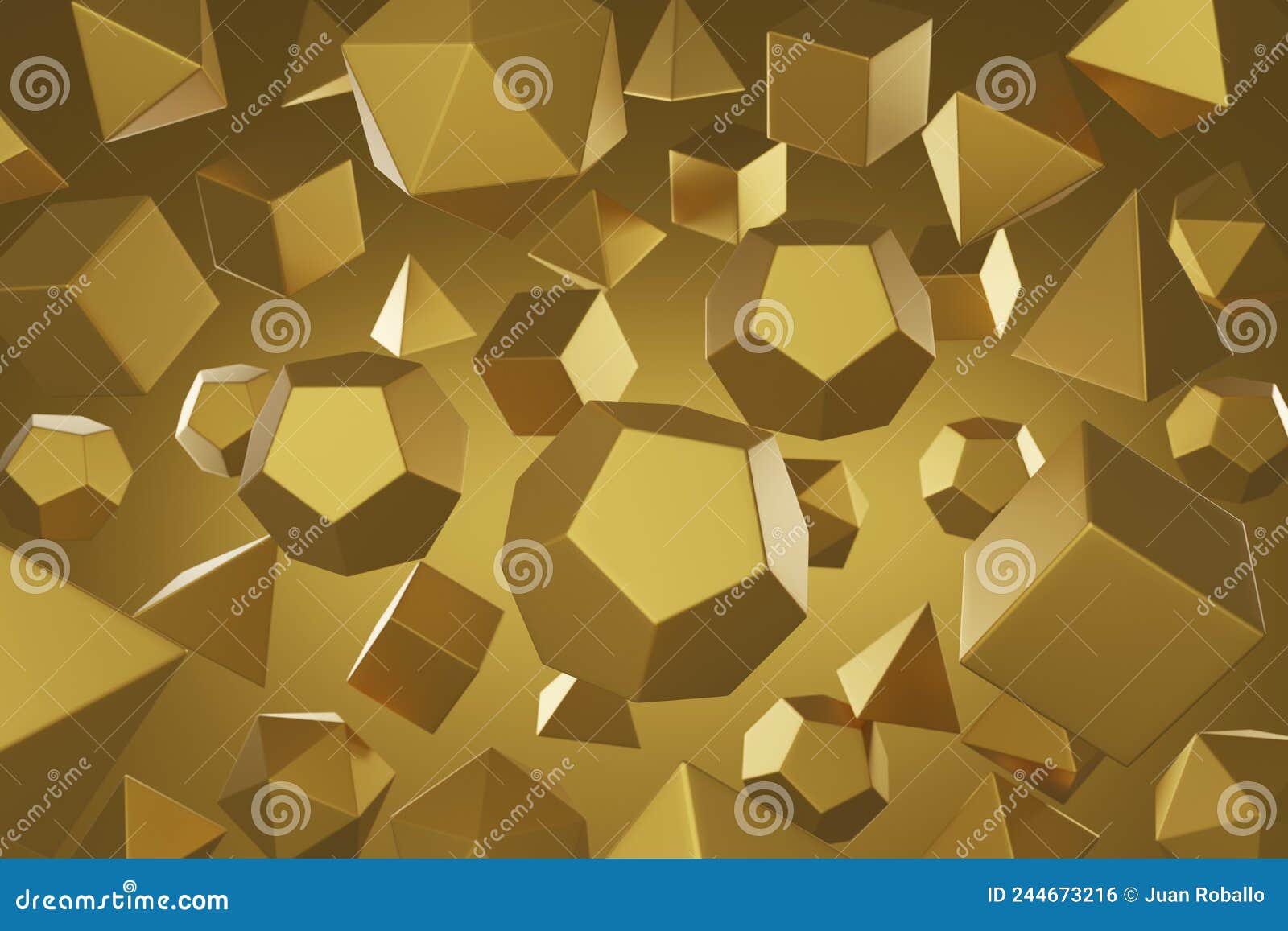 Golden Regular Polyhedra Abstract Background. 3d Illustration Stock ...