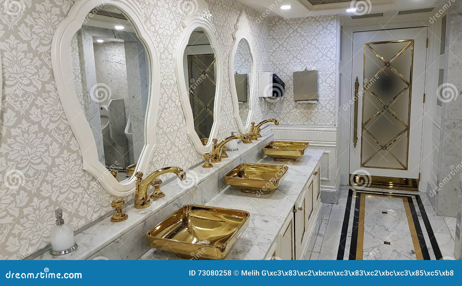 Golden Restroom stock photo. Image of toilet, marble - 73080258