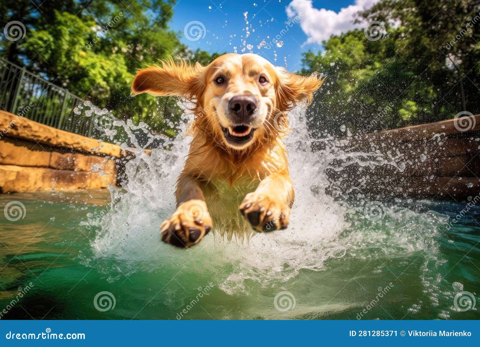 Golden Retriever Dog Playing in the Water Stock Illustration ...
