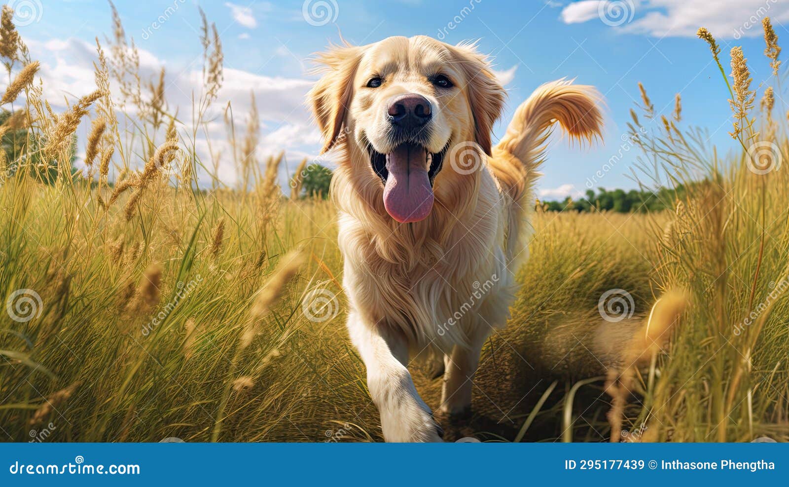 Golden Retriever Dogs Playing in the Grass Stock Illustration ...