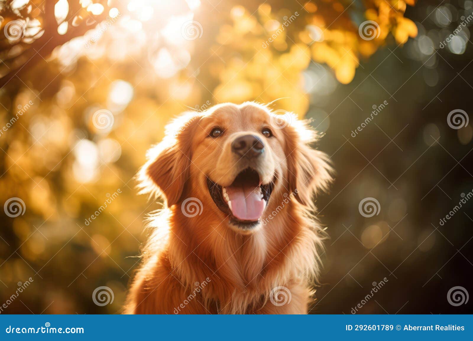 A Golden Retriever is Smiling in Front of a Tree Stock Illustration ...