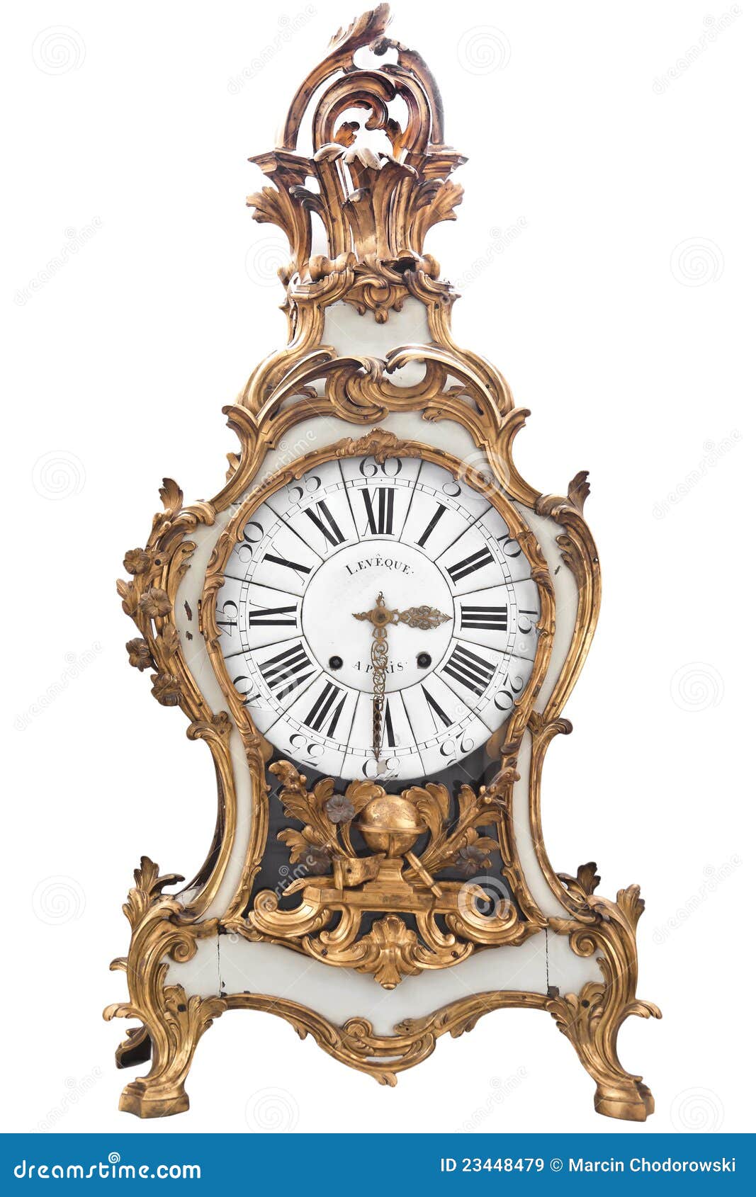 Golden retro clock. stock image. Image of monogram, number - 23448479