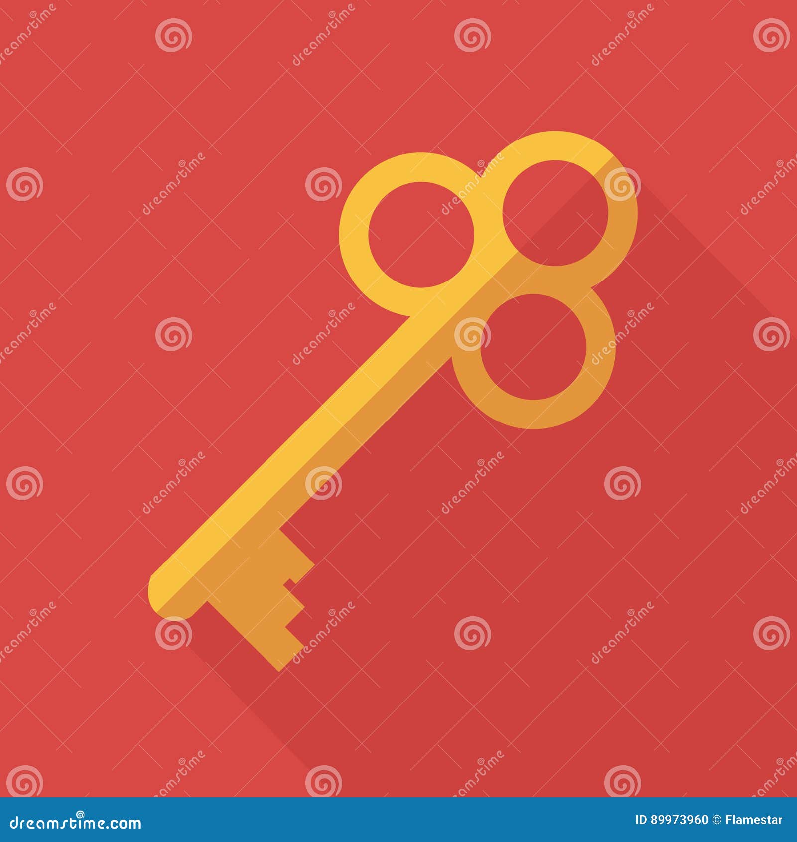Golden Retro Key on the Red Background. Flat Design Vector Stock Vector ...