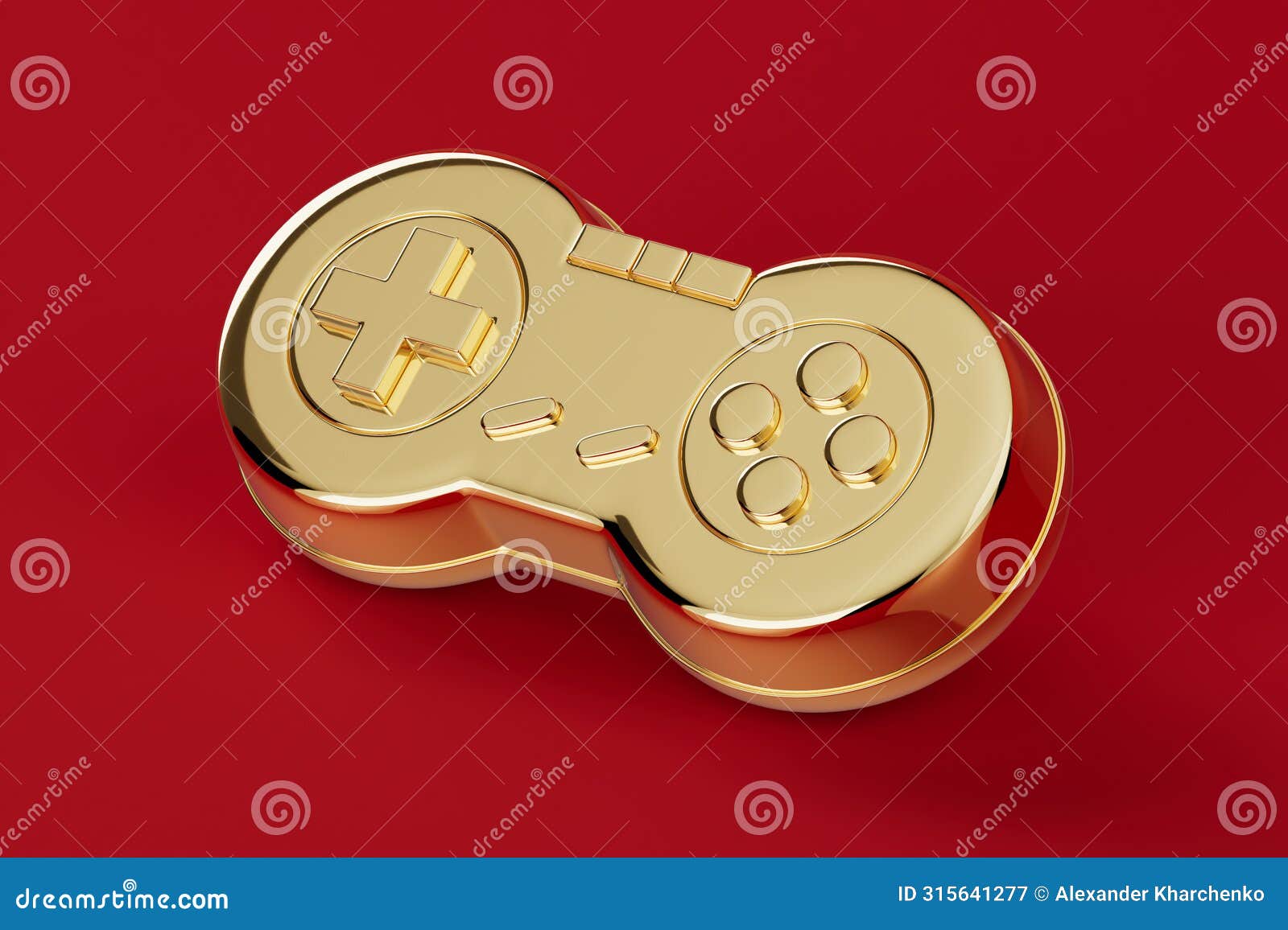 Golden Retro Video Game Joystick Controller. 3d Rendering Stock ...