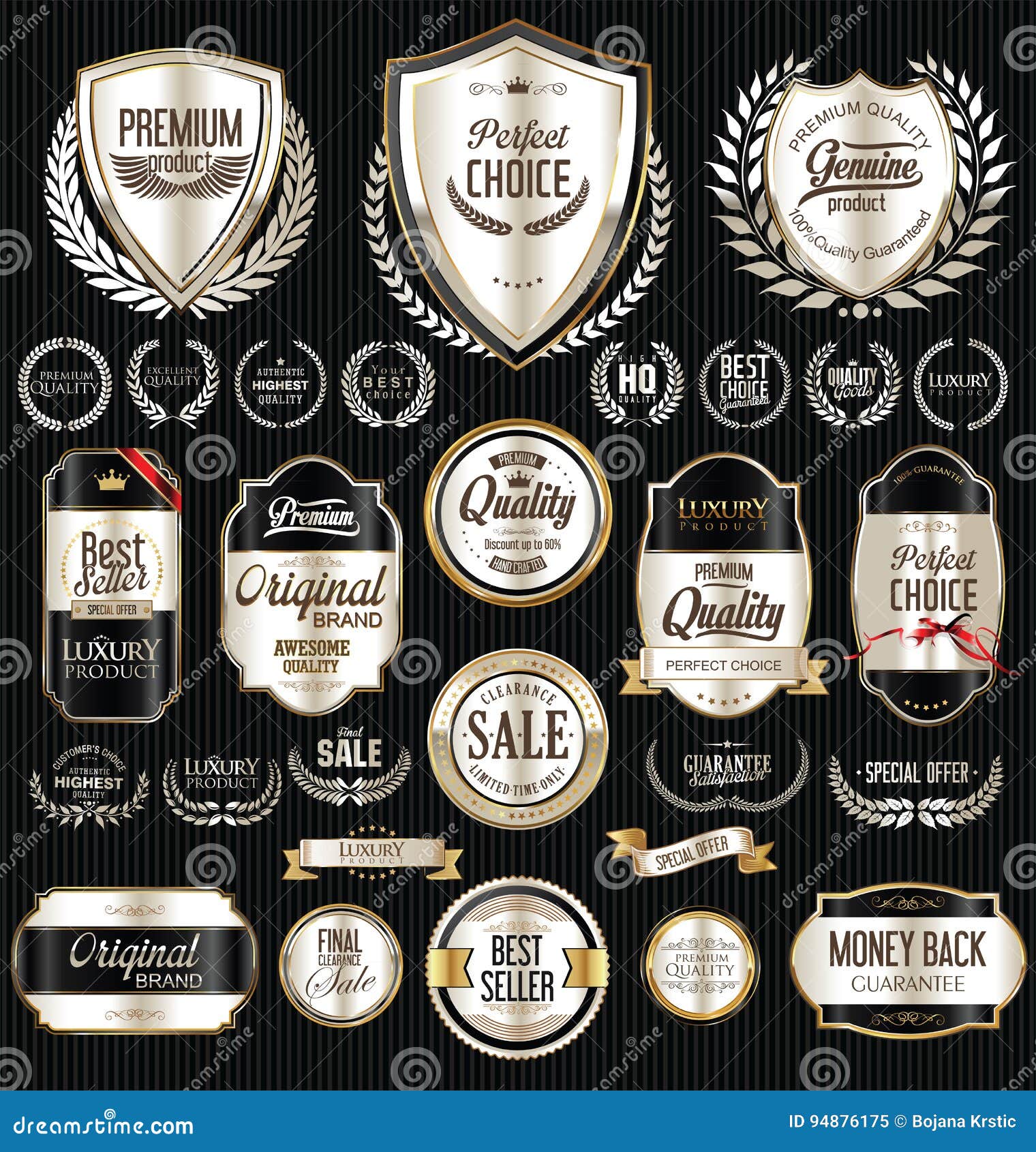 Golden Retro Vintage Badges Collection Stock Vector - Illustration of ...