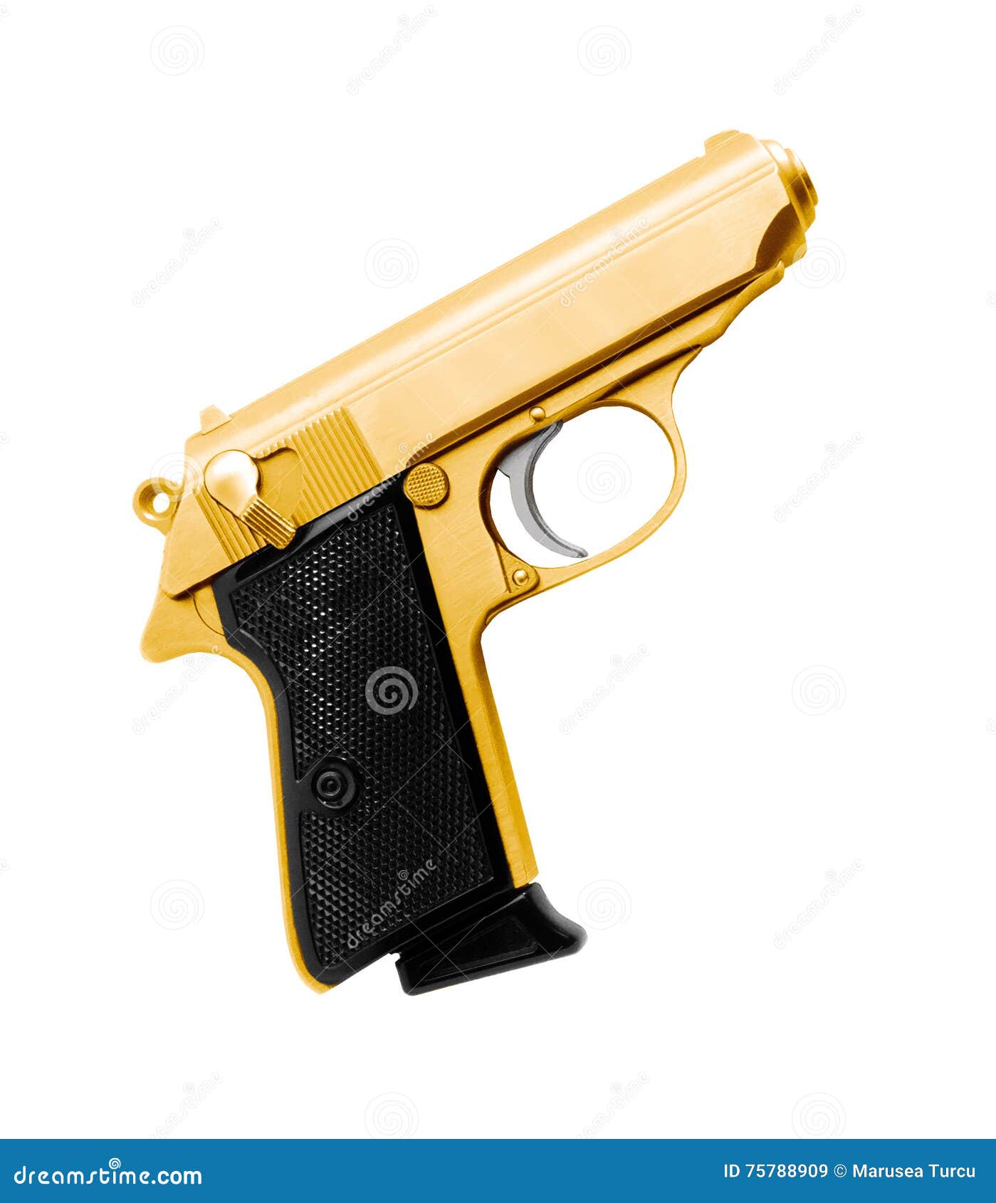 Golden Revolver Of The Nagan System, Made In 1928. Isolated On White ...