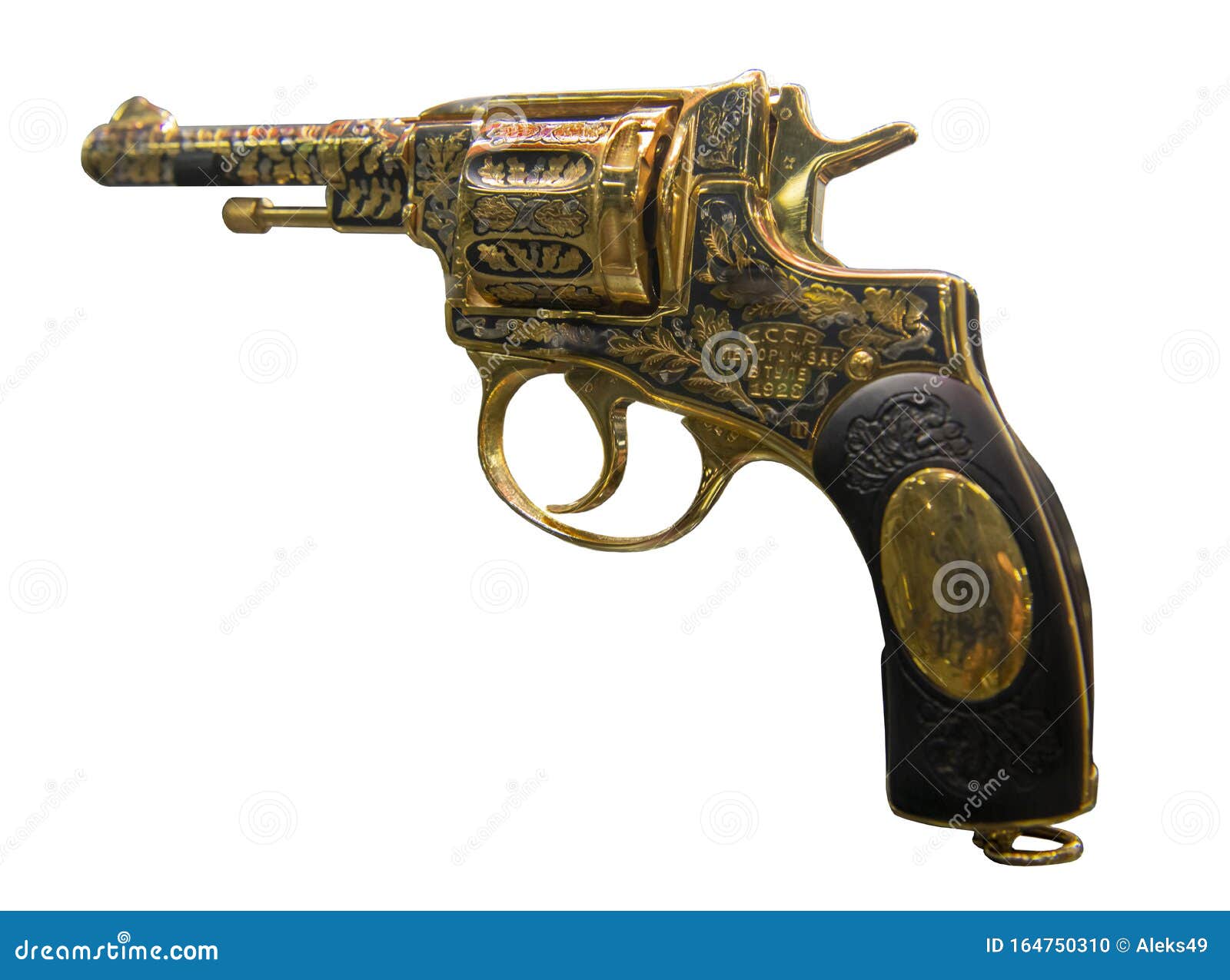 Golden Revolver of the Nagan System, Made in 1928. Isolated on White ...