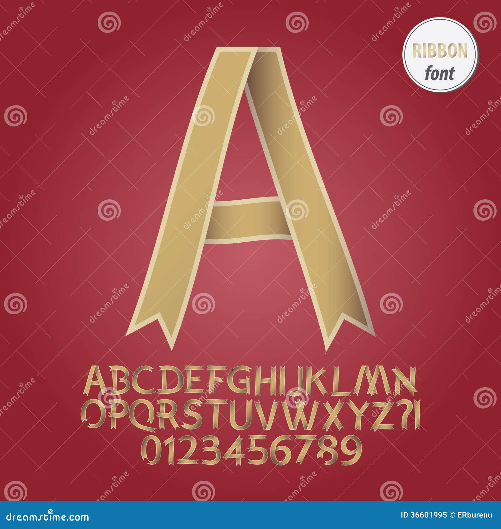 Golden Ribbon Alphabet and Digit Vector Stock Vector - Illustration of ...