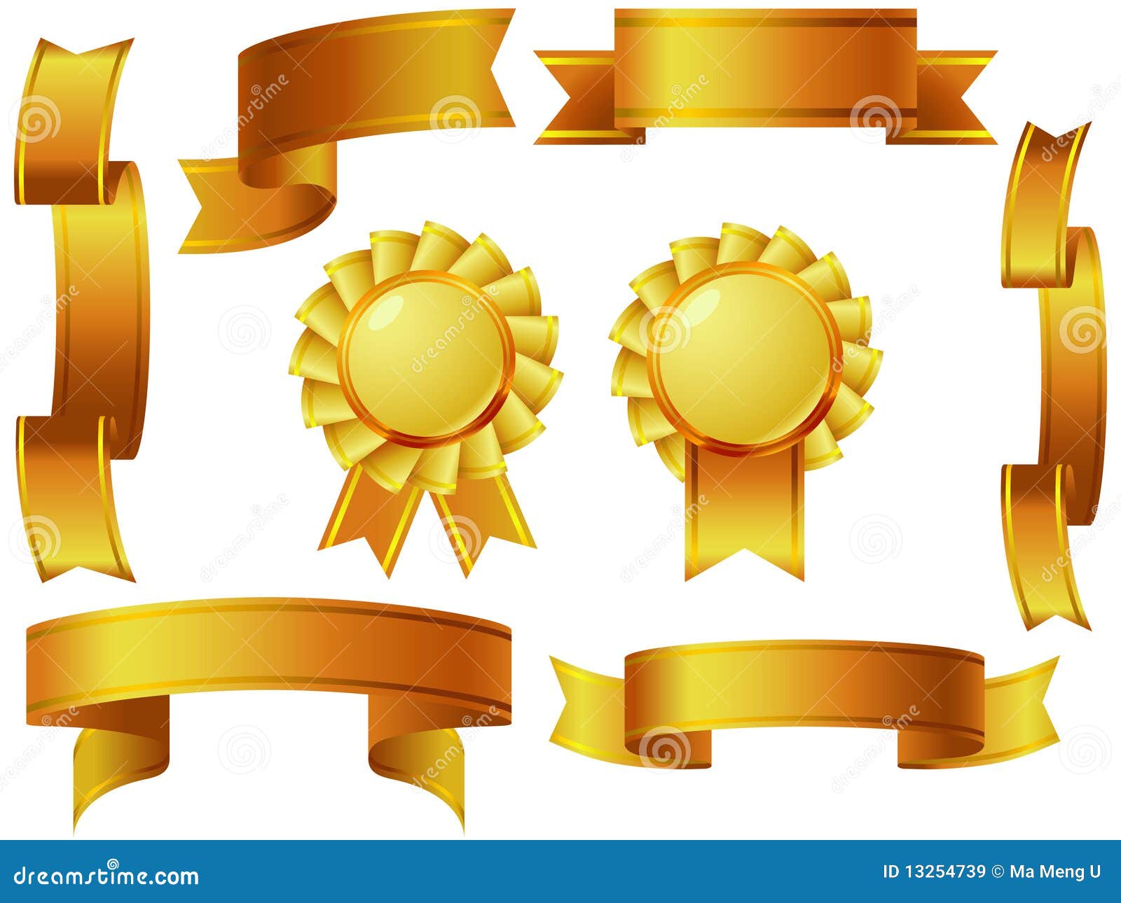 Golden ribbon awards set stock vector. Illustration of success - 13254739
