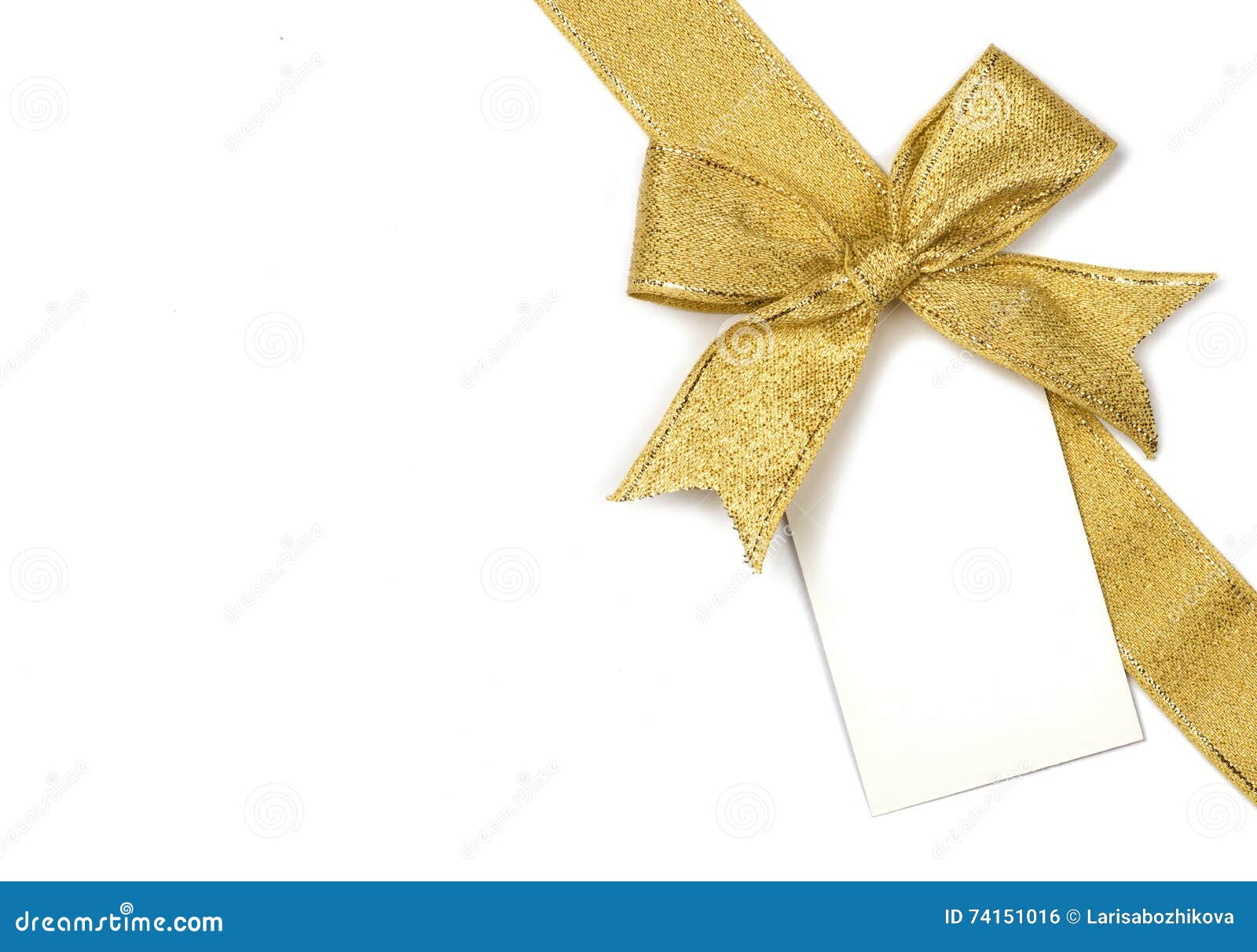 Golden Ribbon with Bow and Card Stock Photo - Image of note, decor ...