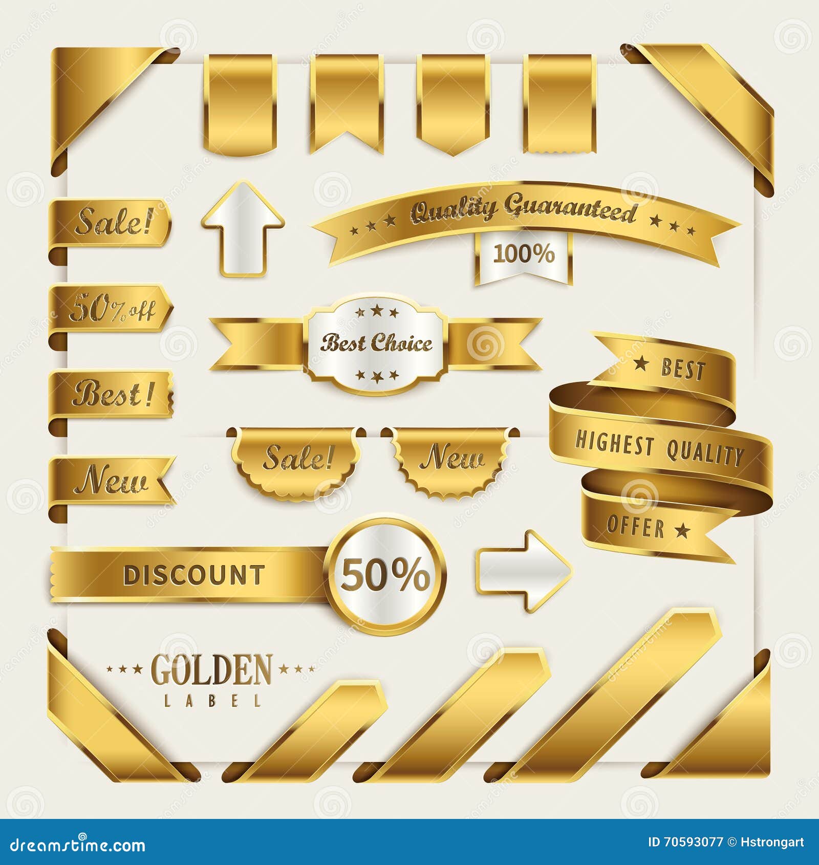 Golden Ribbon Label Collection Stock Illustration - Illustration of ...