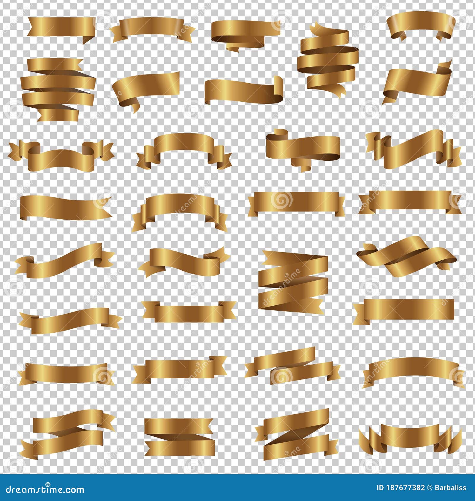 Golden Ribbon Set Isolated Transparent Background Stock Vector ...