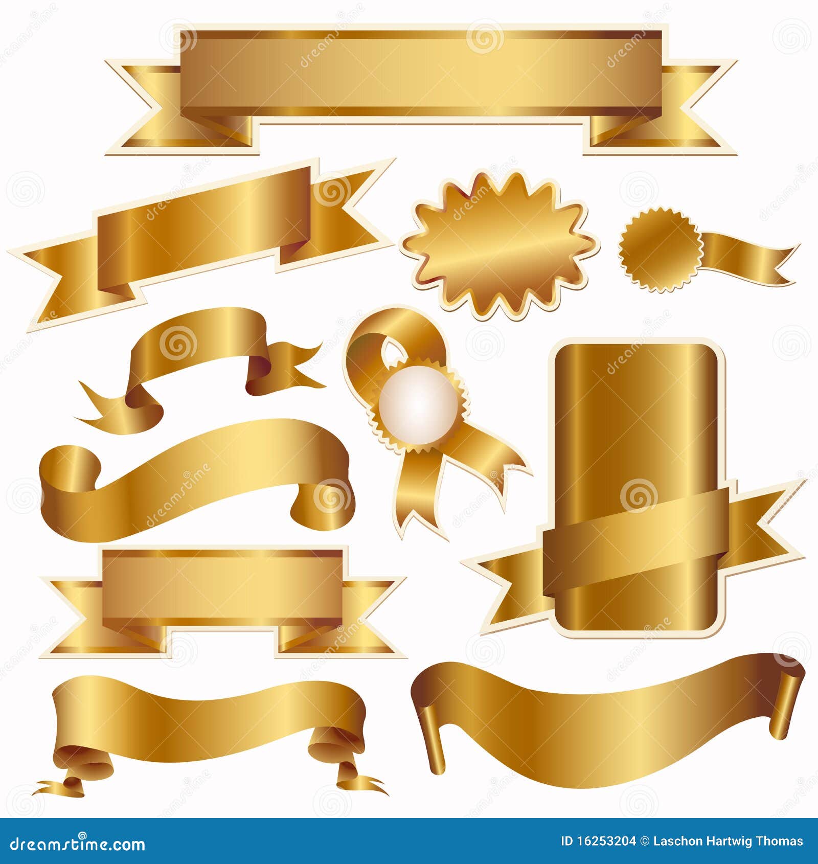 Golden Ribbons and Labels Isolated on White Stock Vector - Illustration ...