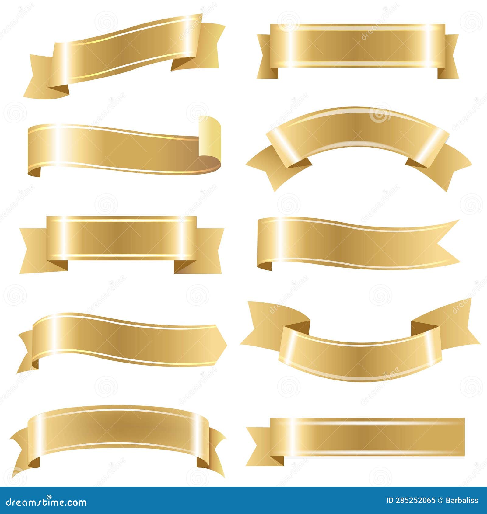 Golden Ribbons Set Isolated White Background Stock Illustration ...