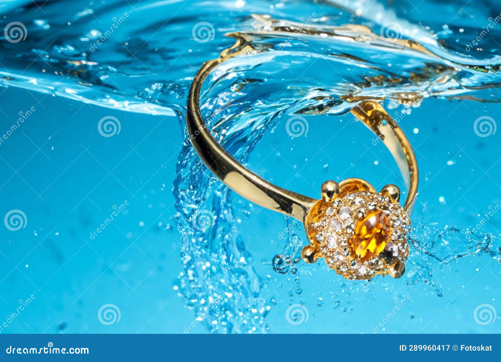 Golden Ring Falling into the Water Stock Illustration - Illustration of ...