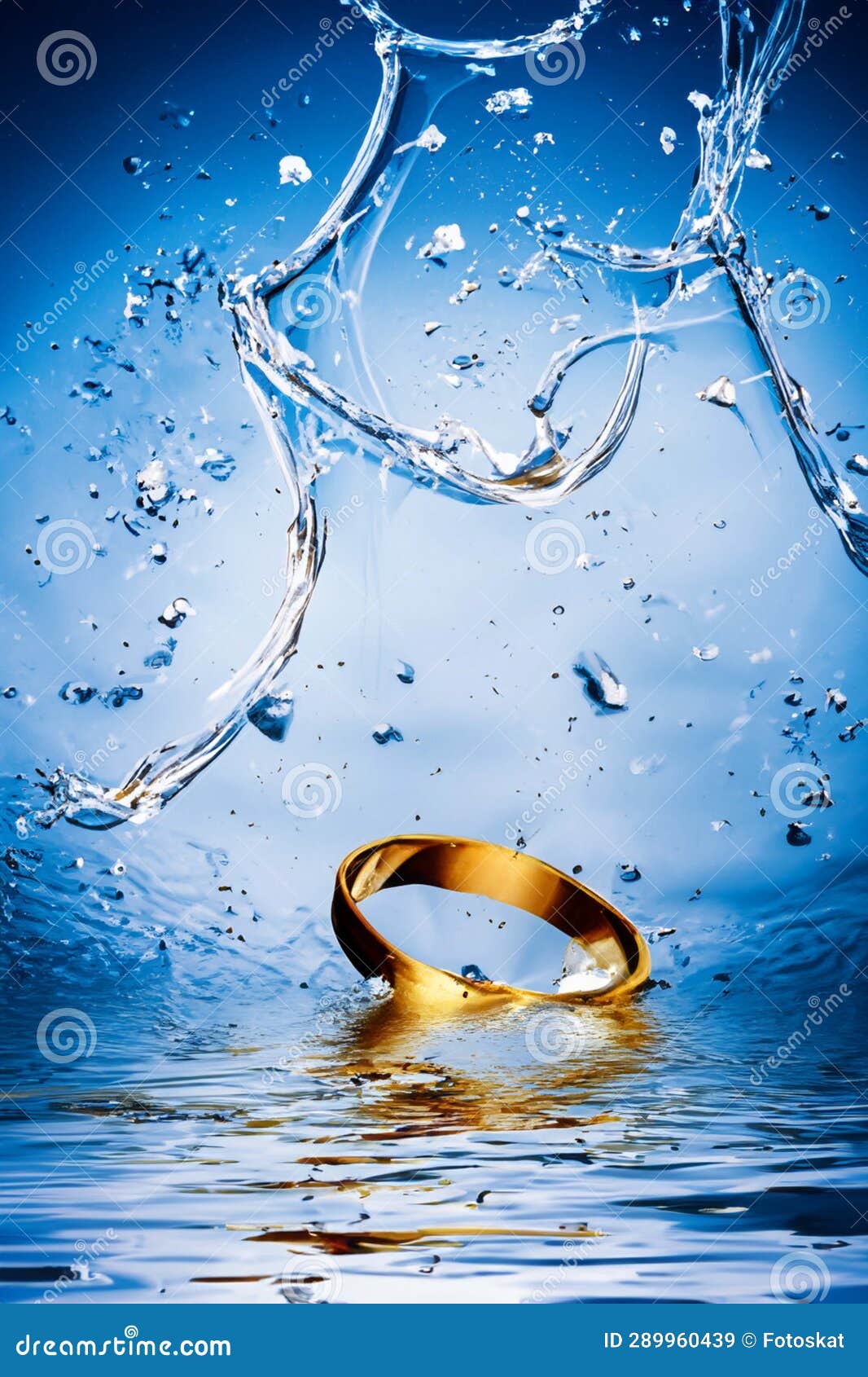 Golden Ring Falling into the Water Stock Image - Image of reflection ...