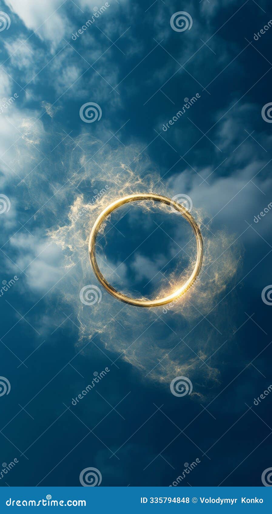Golden Ring Floating in the Sky with Clouds, Mystical Aura. Fantasy and ...