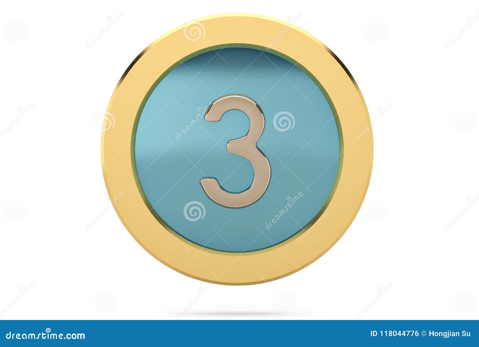 Golden Ring with Number 3 on White Background.3D Illustration. Stock ...