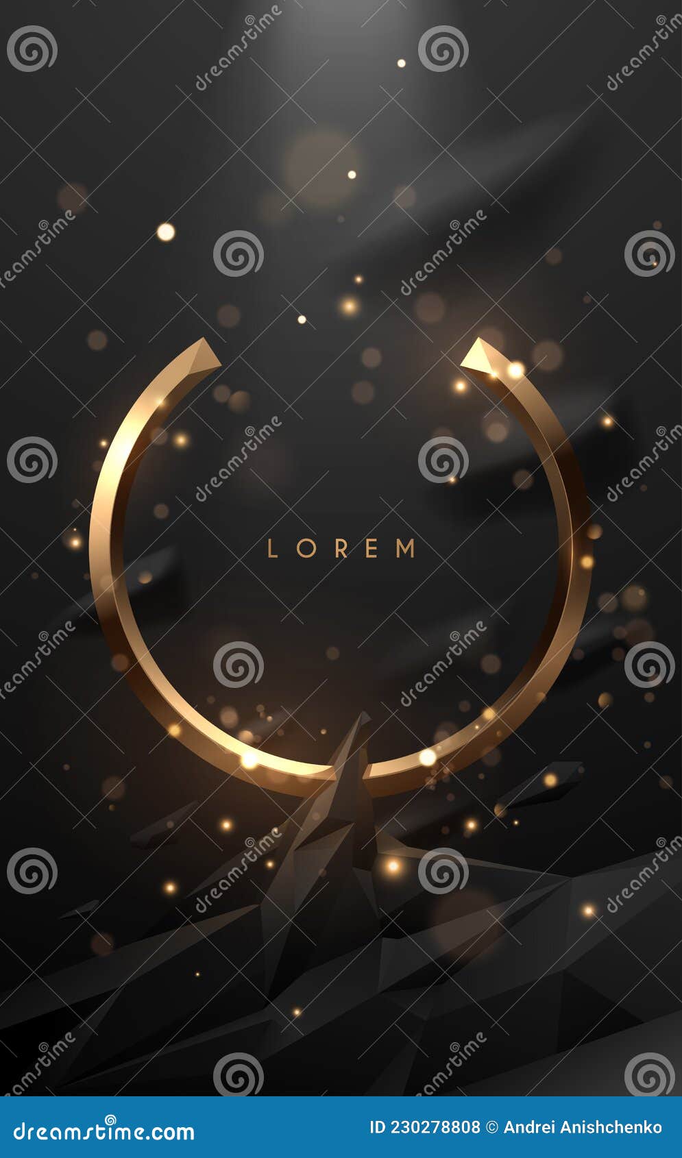 Golden Ring with Rocks on Black Background with Light Effect Stock ...