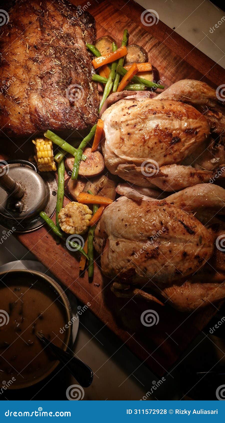 Golden Roasted Chicken and Beef Shortplate Stock Photo - Image of menu ...