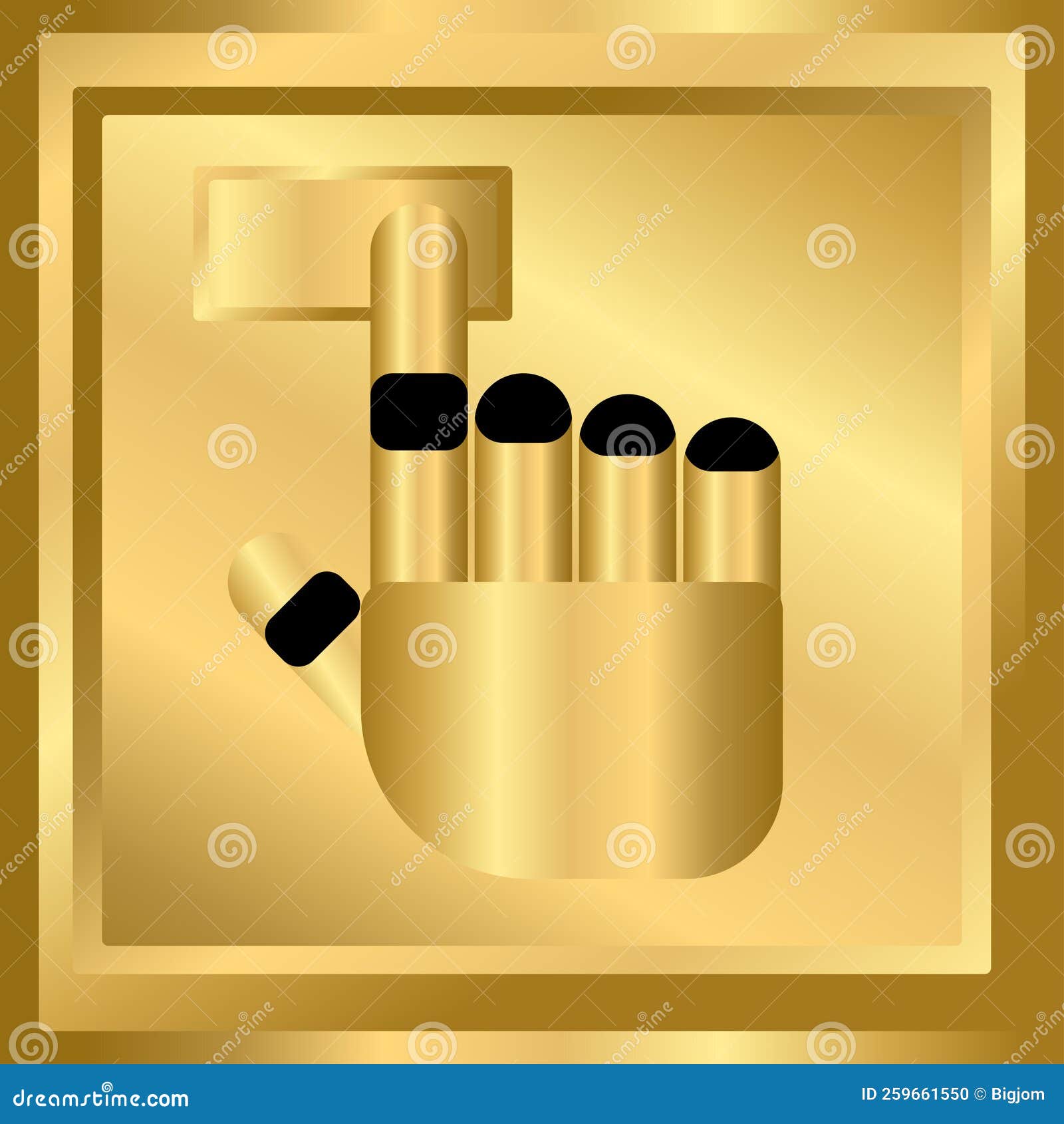 Golden Robot Hand Sign Icon. Press Click Here Button Stock Illustration ...