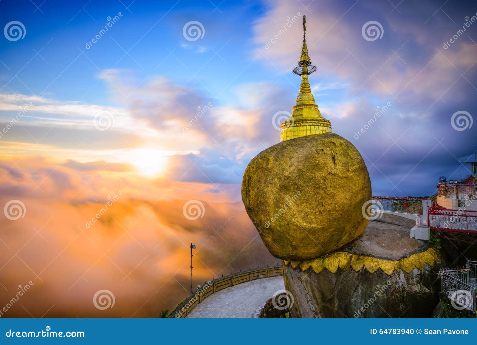 Golden Rock of Myanmar stock photo. Image of gold, evening - 64783940