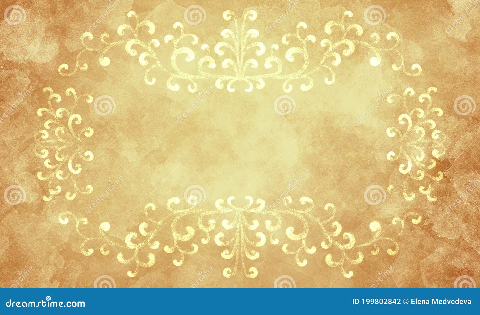Golden Rococo Style Vintage Background with Frame and Ornate Patterns ...