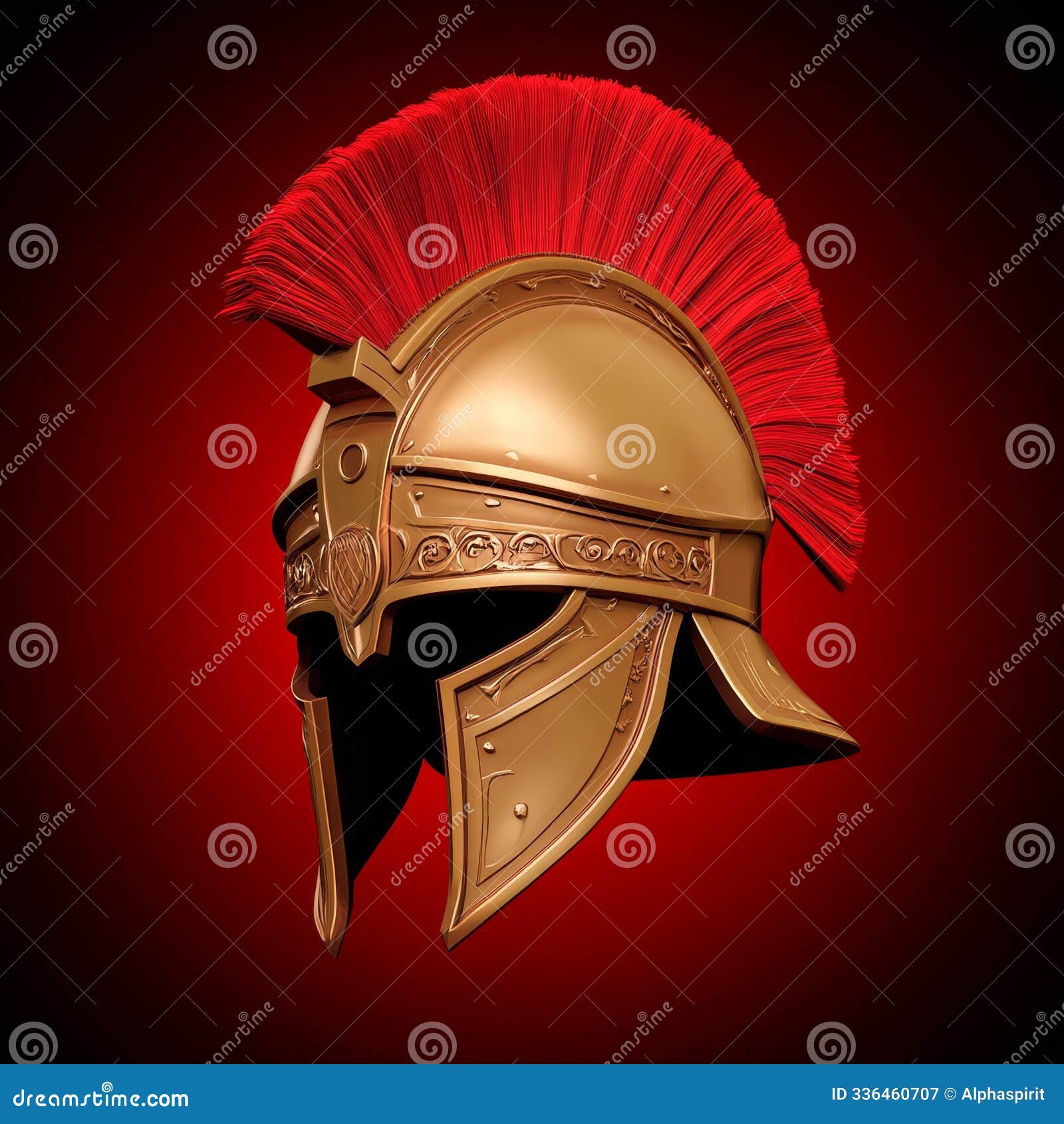Golden Roman Helmet with Red Feathers on Red Background Stock Image ...