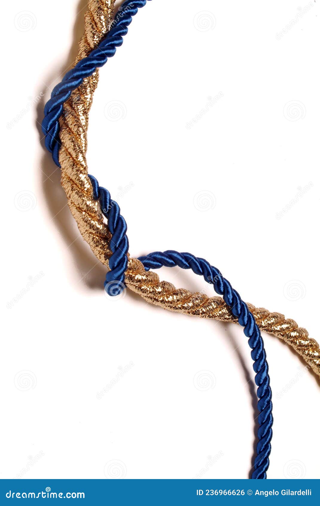 Golden Rope Woven with Blue Silk Rope - White Background - Vertical ...
