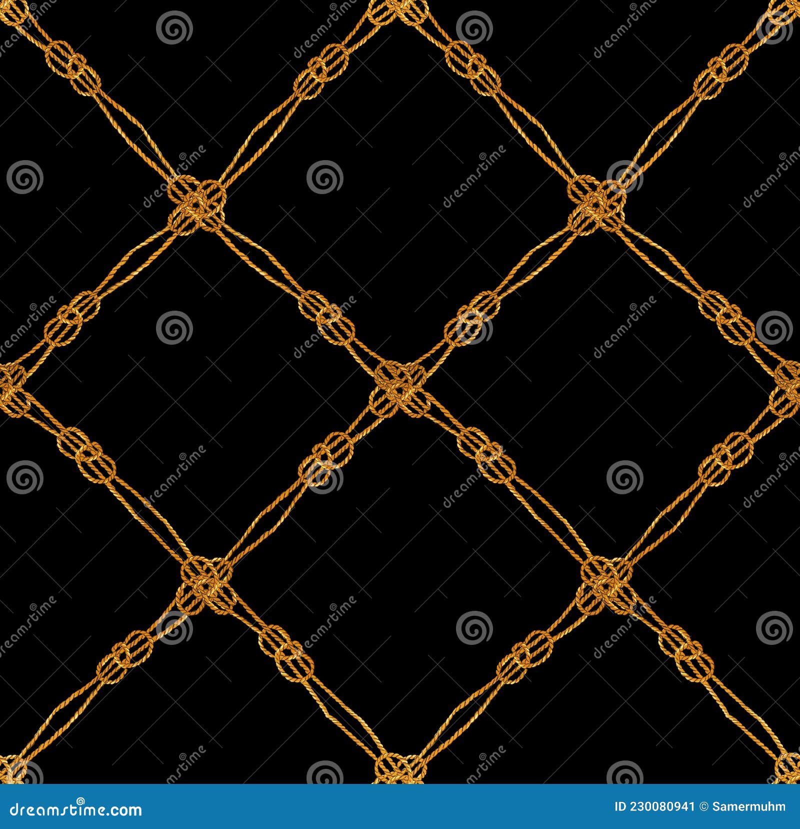 Golden Ropes on Black Background, Seamless Pattern for Textile. Stock ...