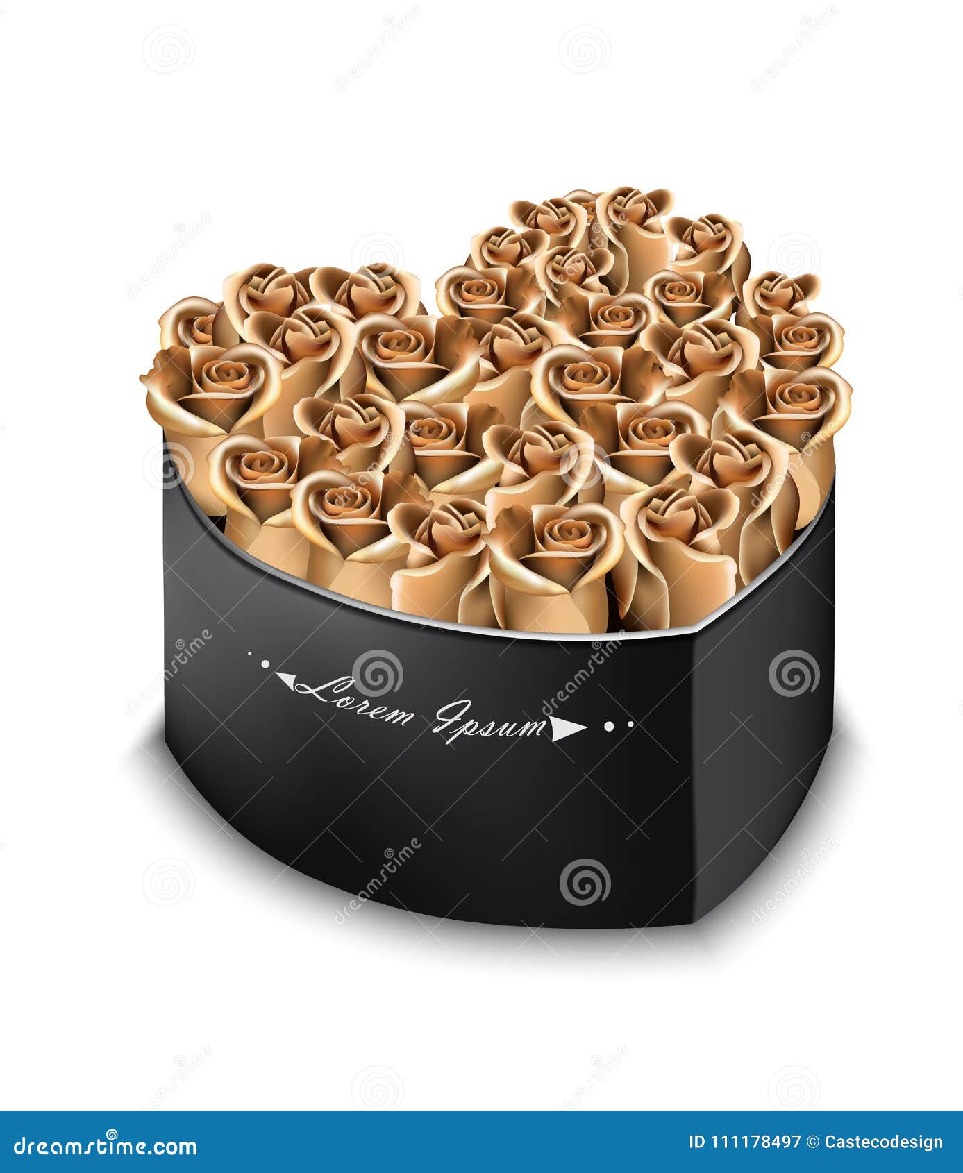 Golden Roses Bouquet Box Vector Realistic Illustrations Stock Vector ...