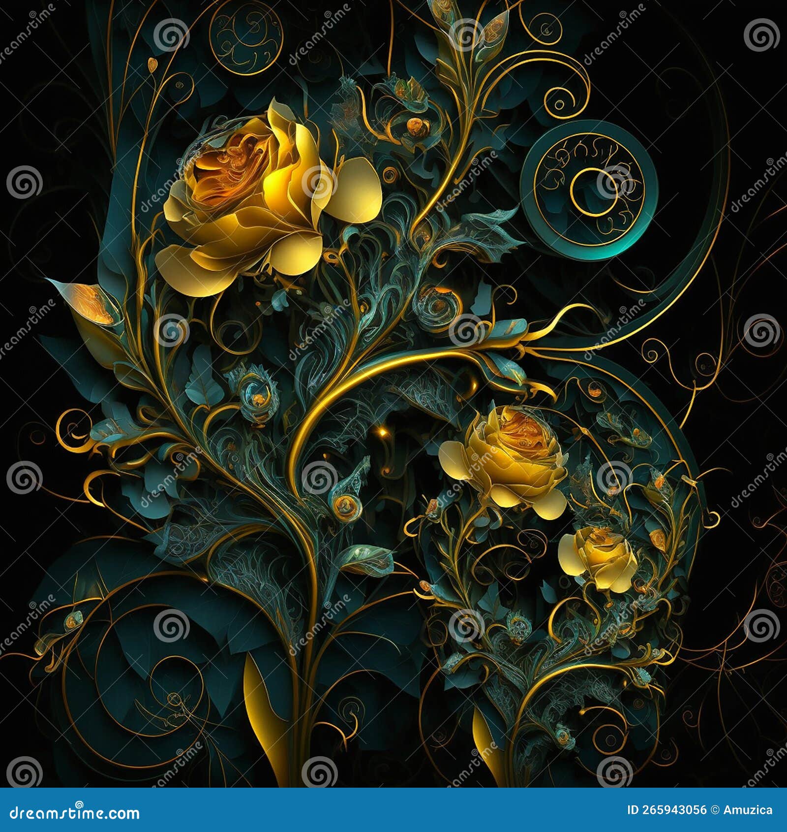 Golden Roses Frame Floral Card Template. Golden Gradient On Hand Drawn ...