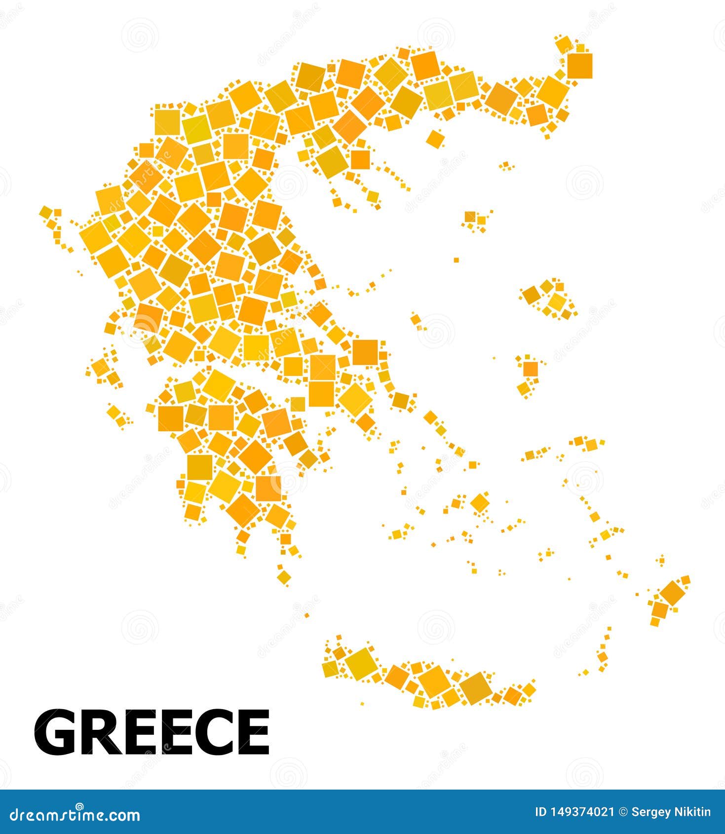 Golden Rotated Square Mosaic Map of Greece Stock Illustration ...
