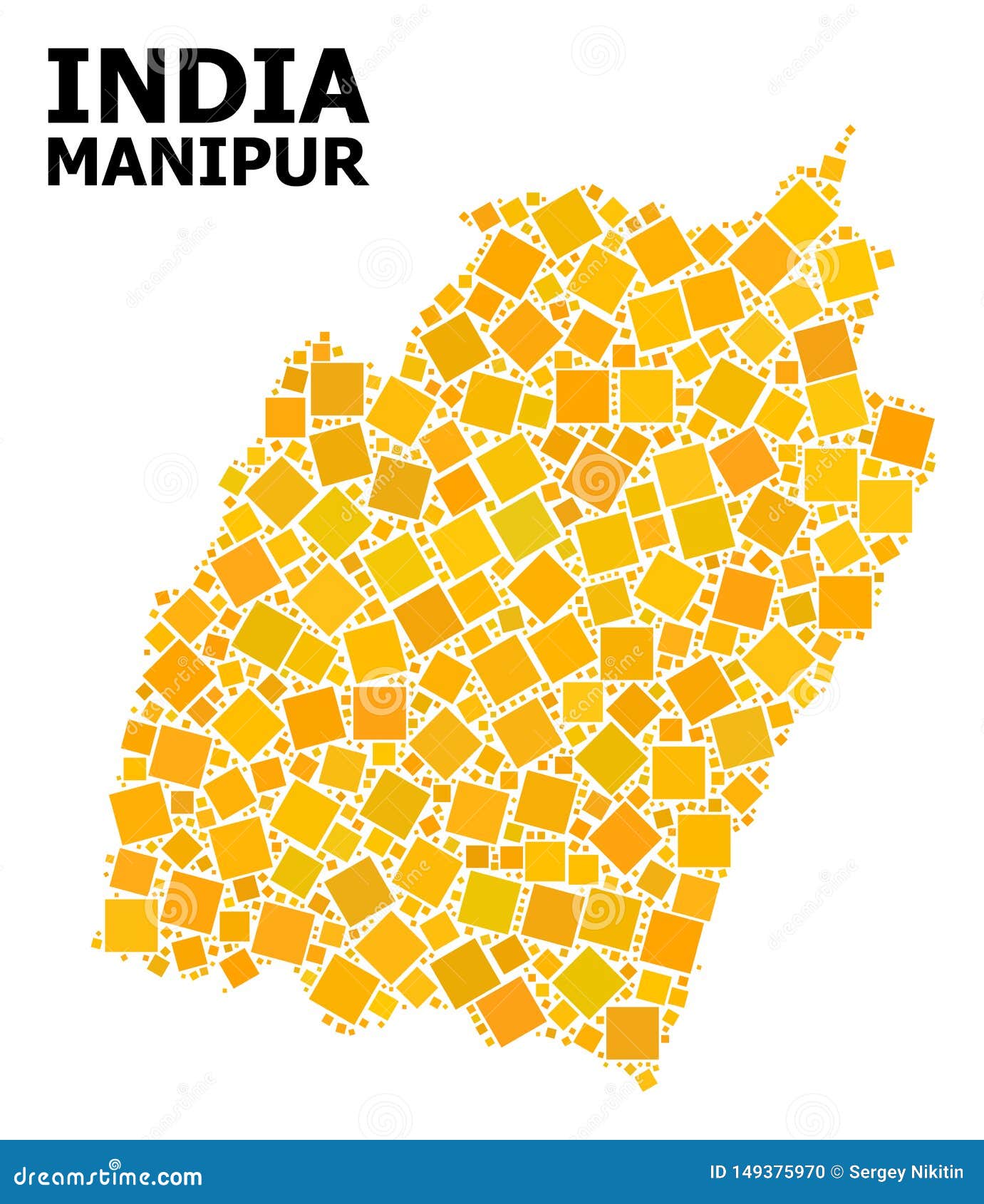 Golden Rotated Square Pattern Map of Manipur State Stock Illustration ...