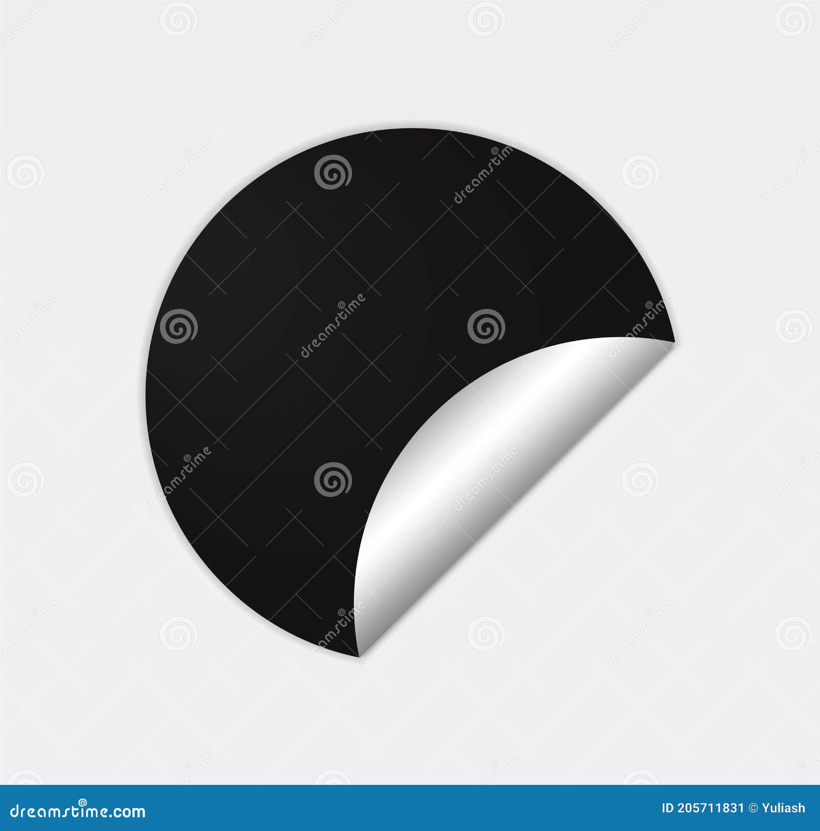 Round Black Sticker with Silver Bent Edge. Blank Template. Stylish ...