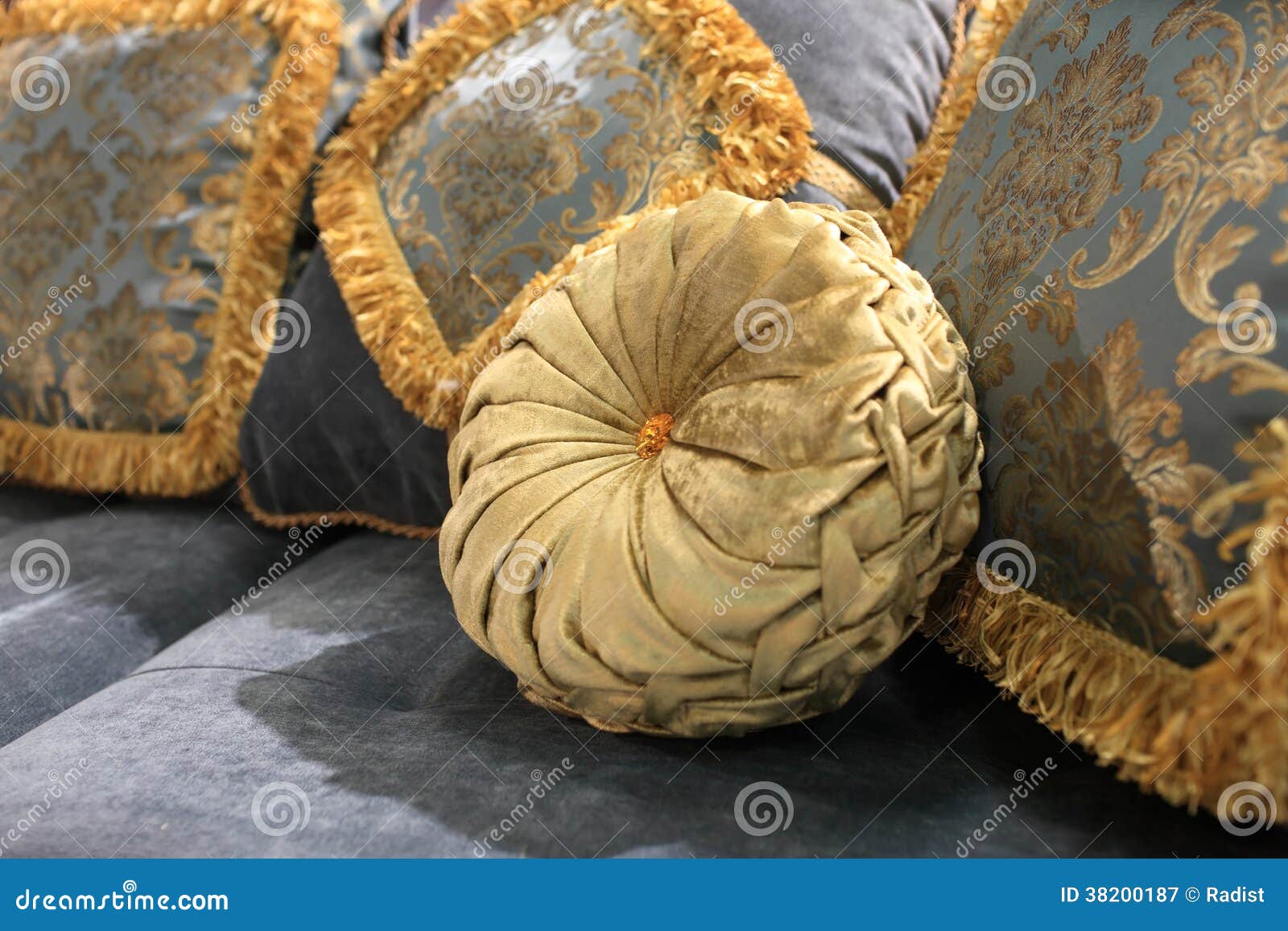Golden round cushion stock image. Image of livingroom - 38200187