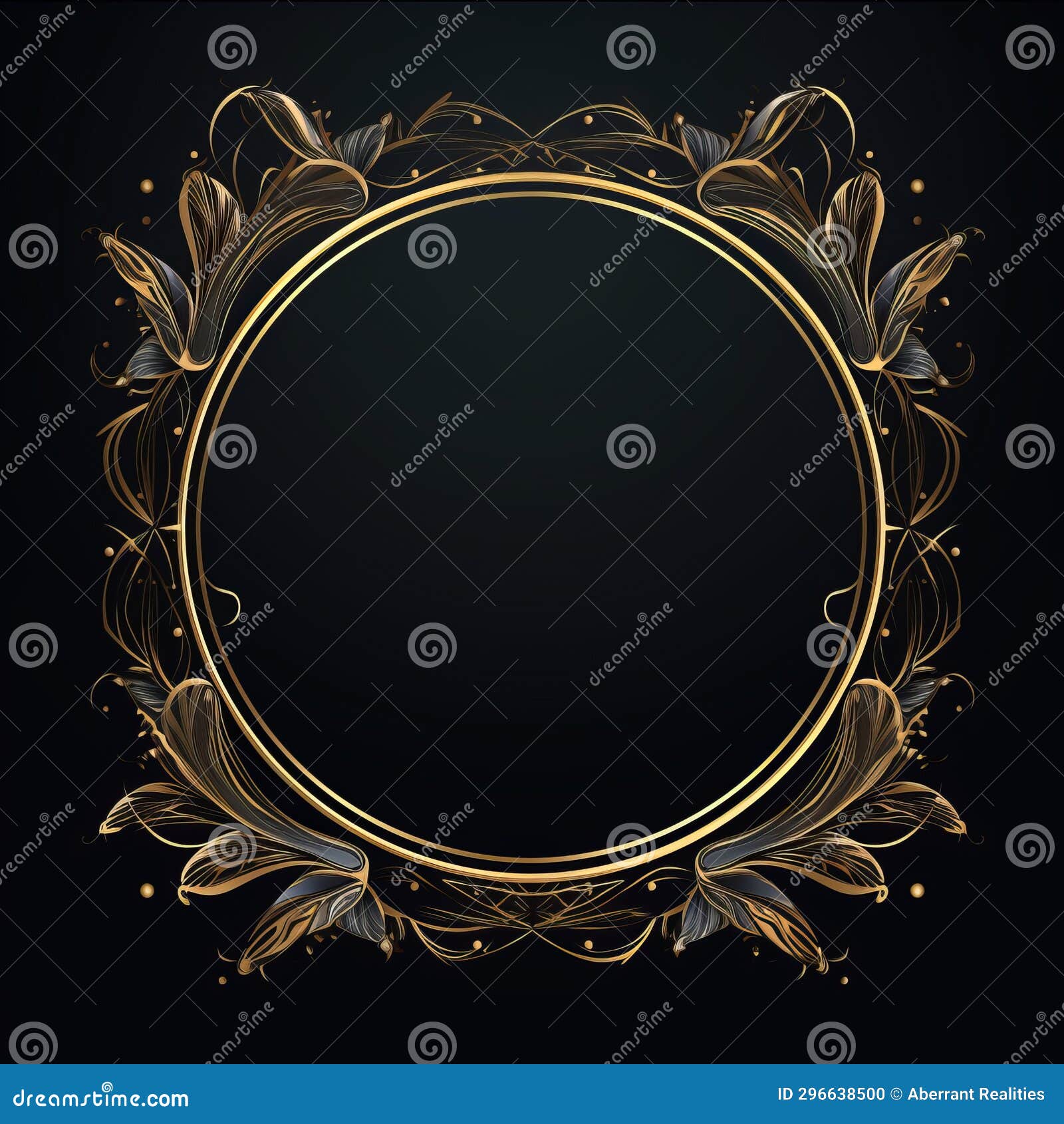 Golden Round Frame on Black Background Stock Illustration ...