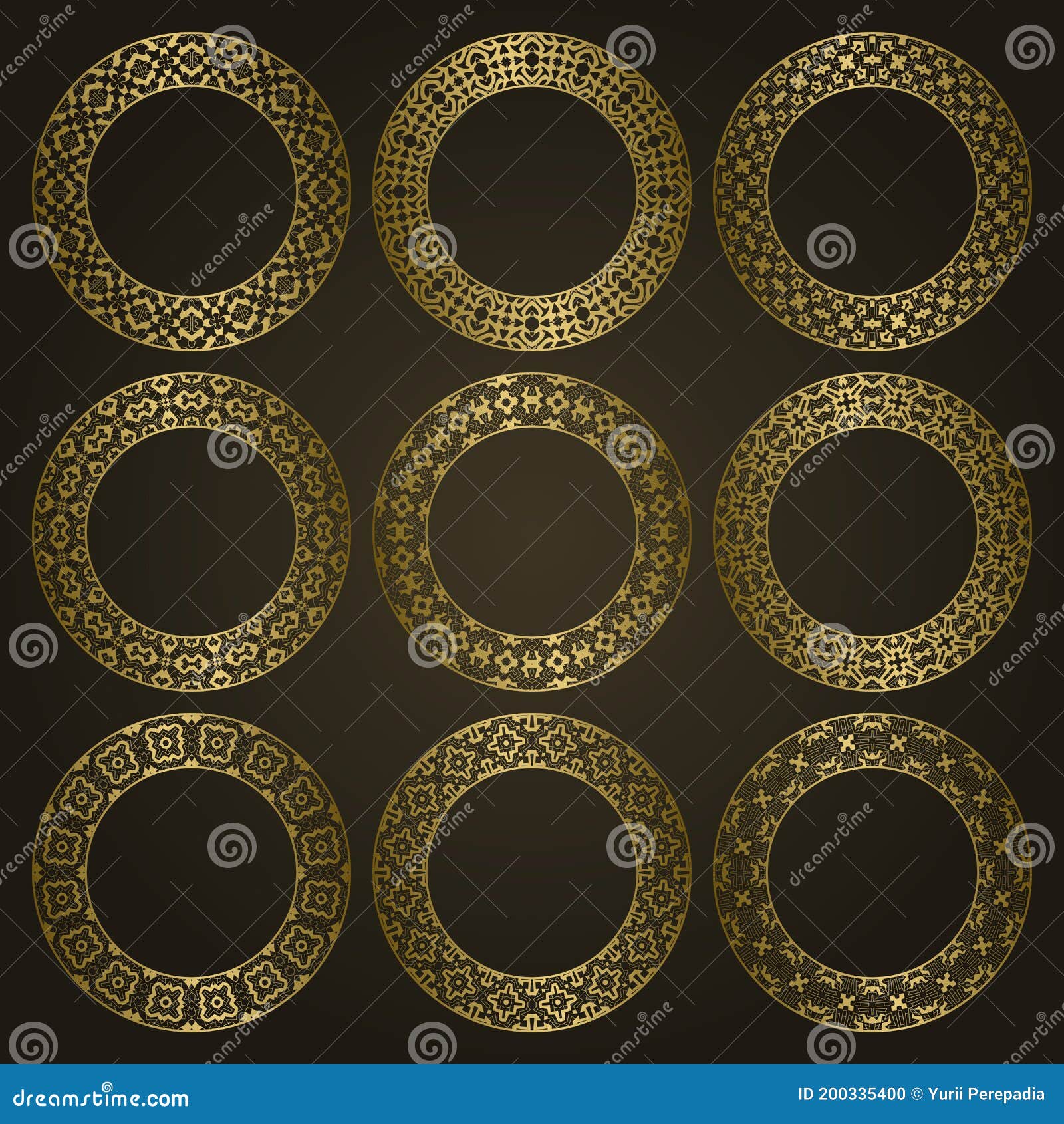 Golden Round Frames Set of Traditional Ornament Borders Stock Vector ...