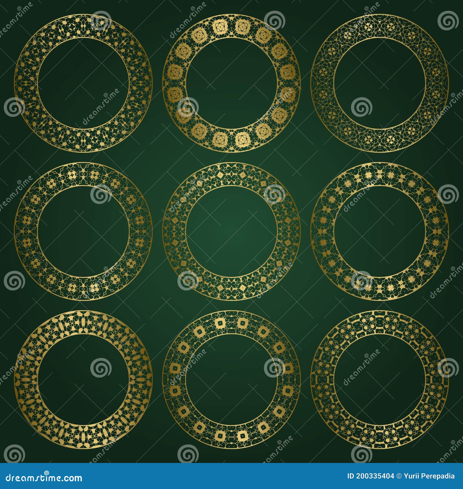 Golden Round Frames Set of Traditional Ornament Borders Stock Vector ...